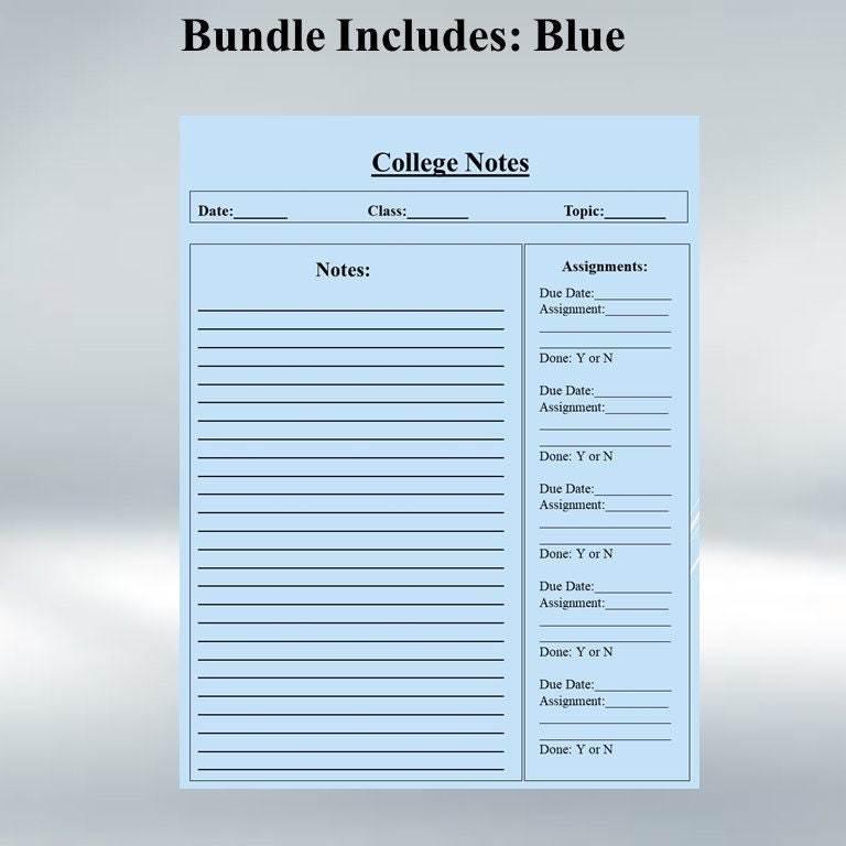 Digital College Notes Template Letter Size8.5x11: Multi-color, College ...