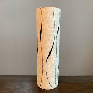 Modernist Minimalist Textured Vase Vintage White With Vertical Black ...