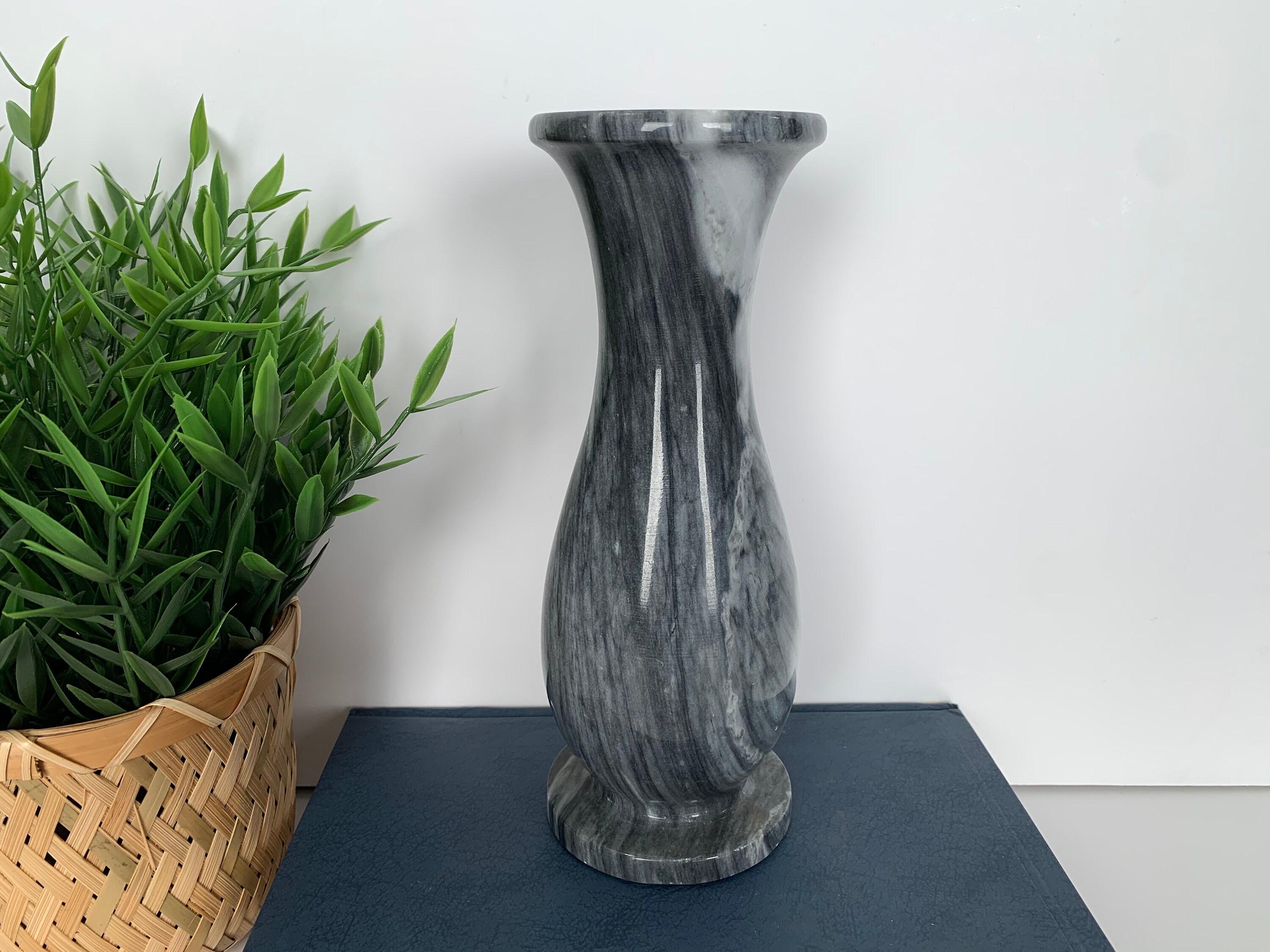 Dark Gray Marble Vase Vintage - Etsy