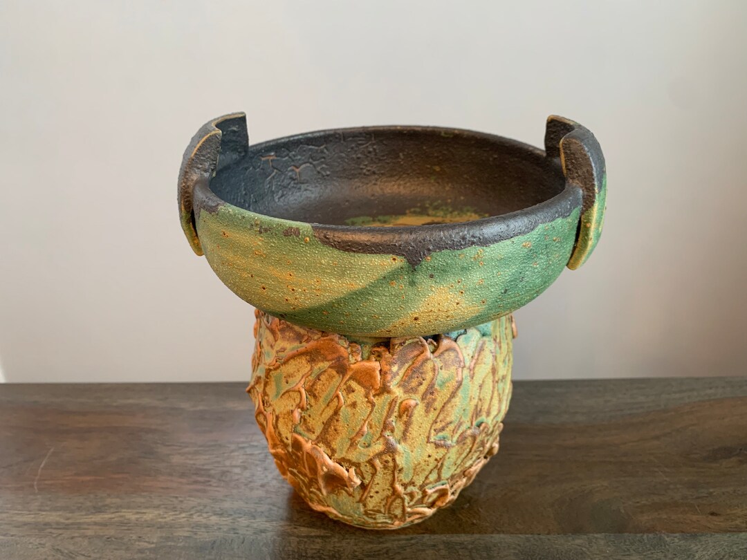 Studio Pottery Vase Signed Isabelle Textured Multicolor OOAK Weird ...