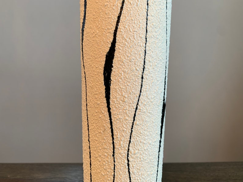 Modernist Minimalist Textured Vase Vintage White With Vertical Black ...