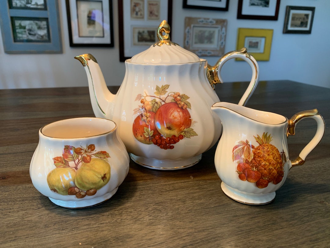 Sadler 4 Piece Tea Set Fruits Gold Accents Vintage Made in England ...