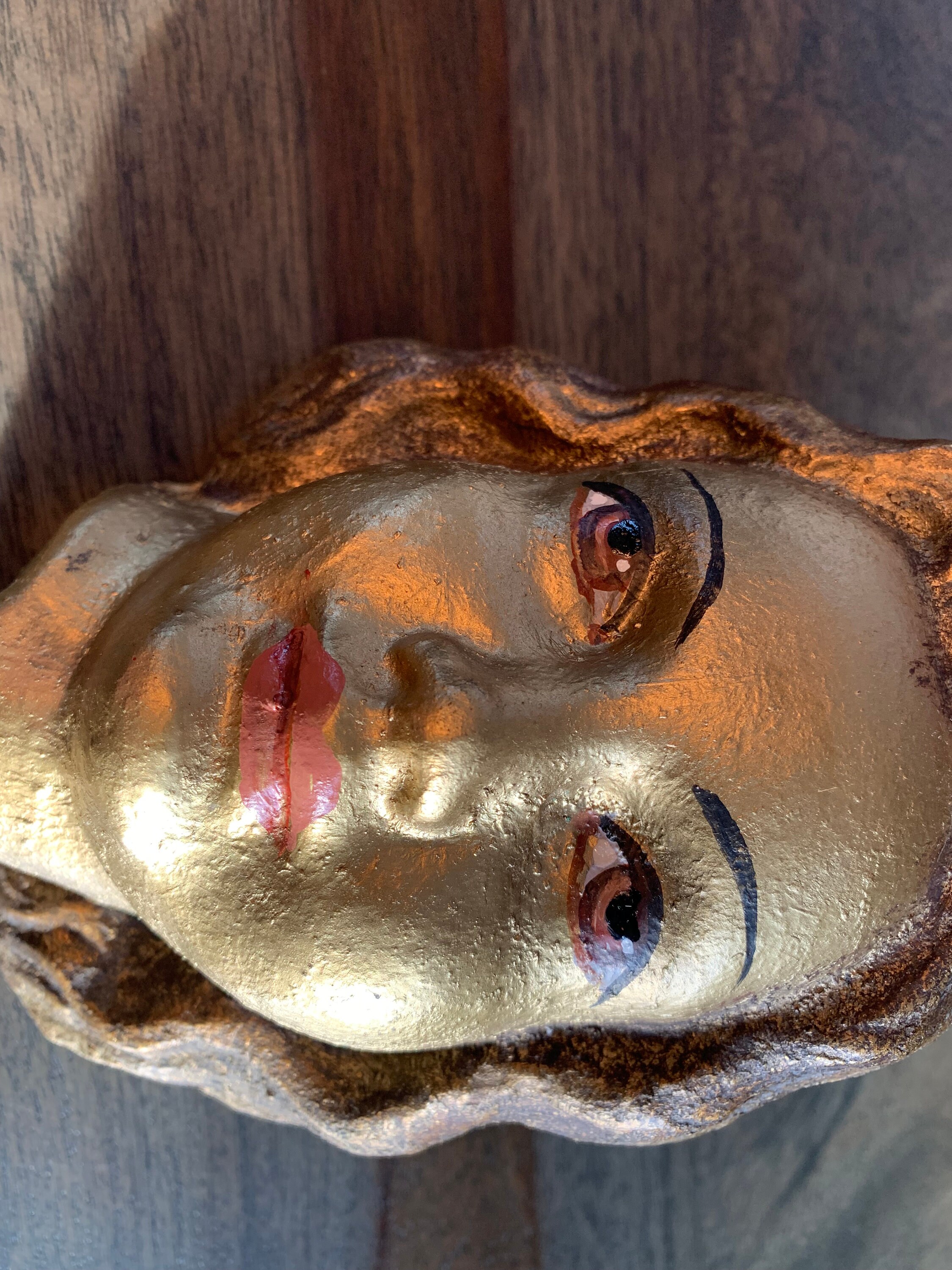 Sculpture Woman Face Gold Tone Brown Eyes Stamped Amphora Made in Spain ...