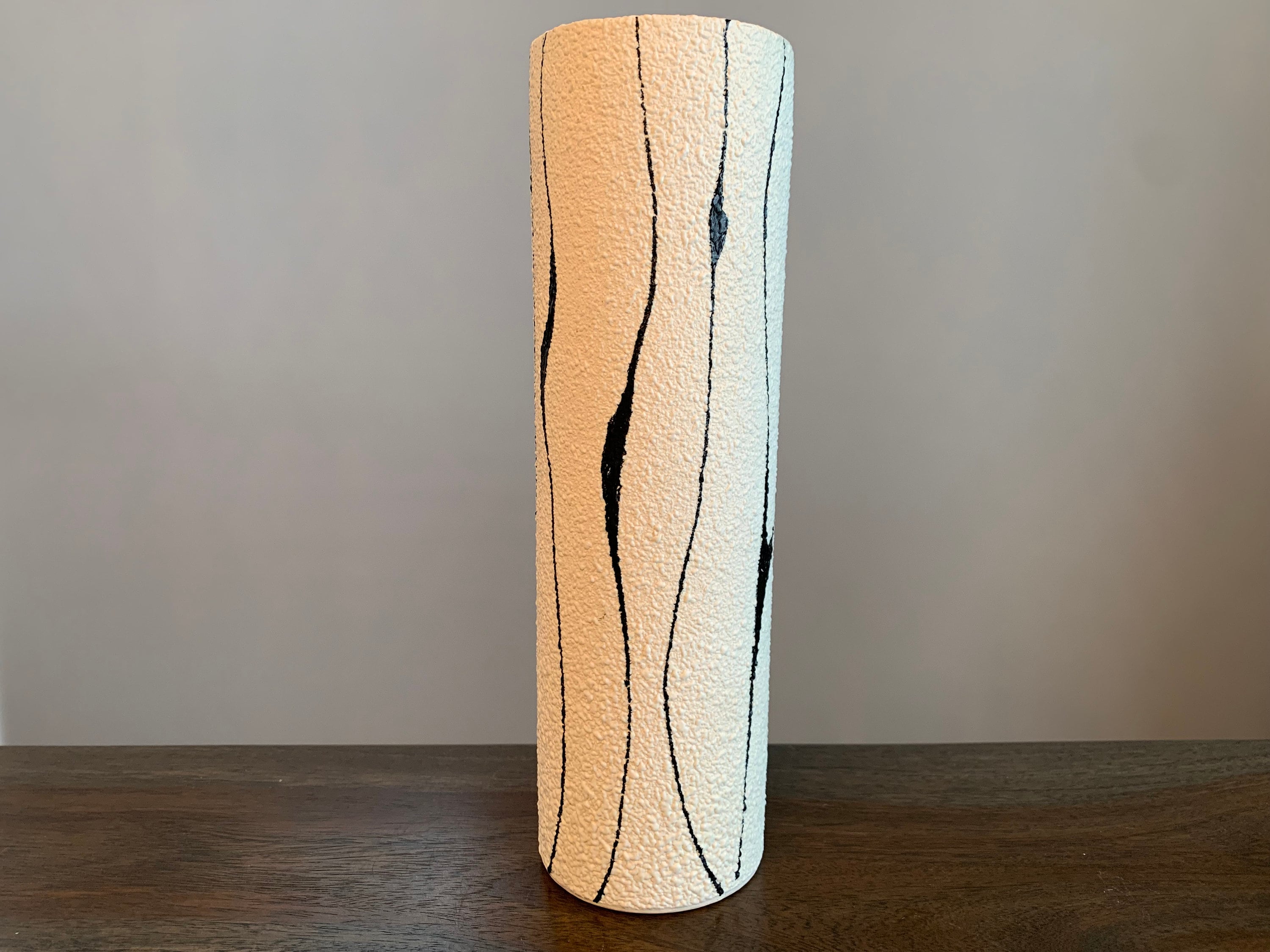 Modernist Minimalist Textured Vase Vintage White With Vertical Black ...
