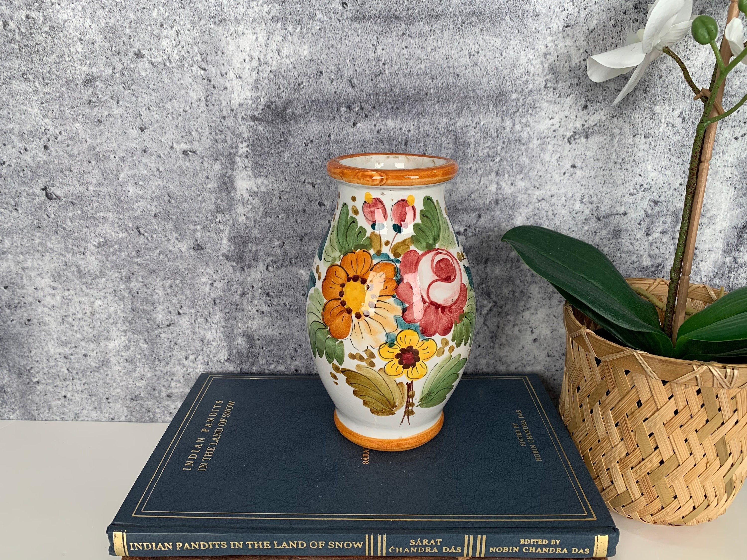 Vintage Italian Vase Handpainted Flowers Marked Made in Italy GG 27/15 ...