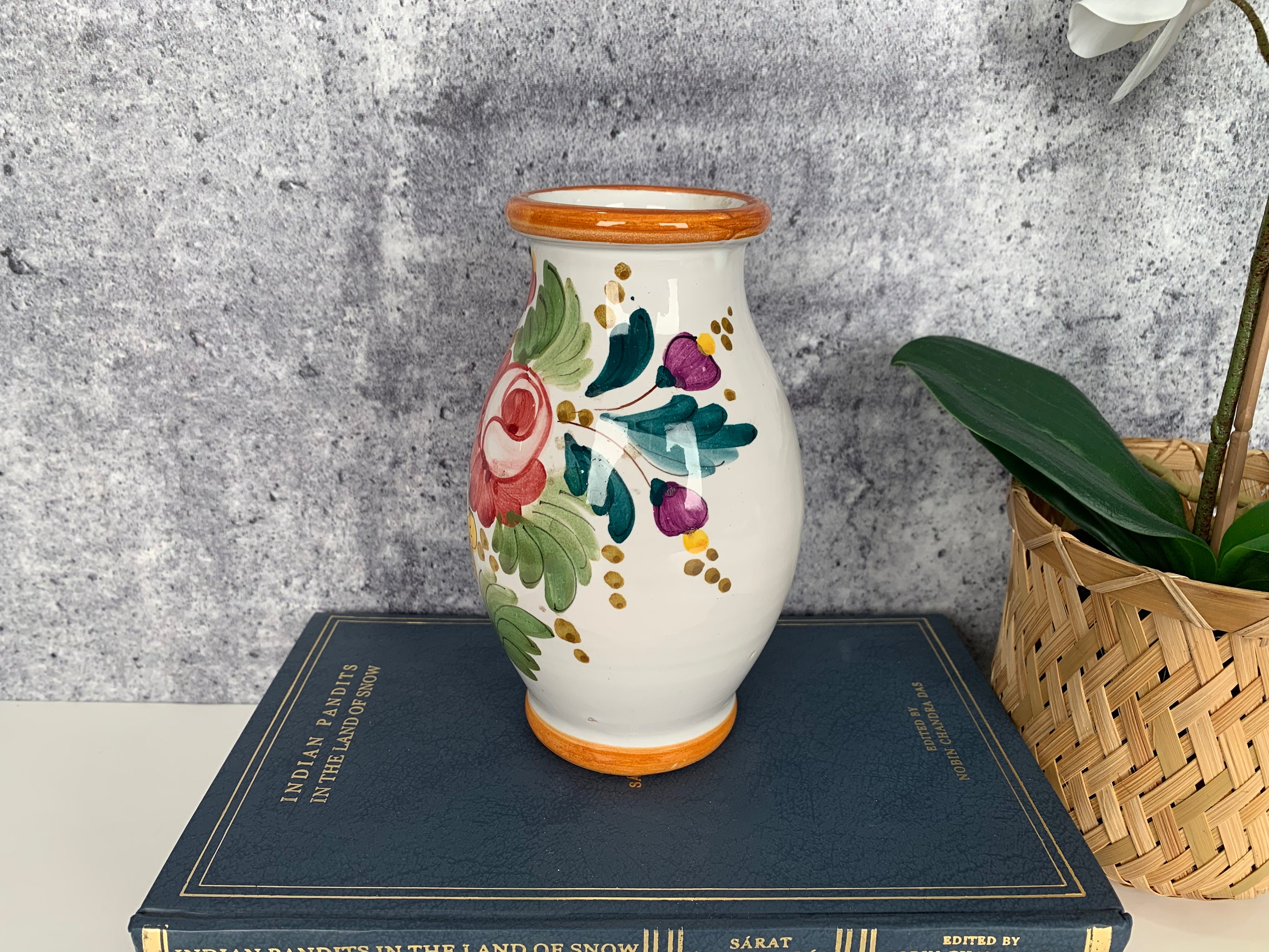 Vintage Italian Vase Handpainted Flowers Marked Made in Italy GG 27/15 ...
