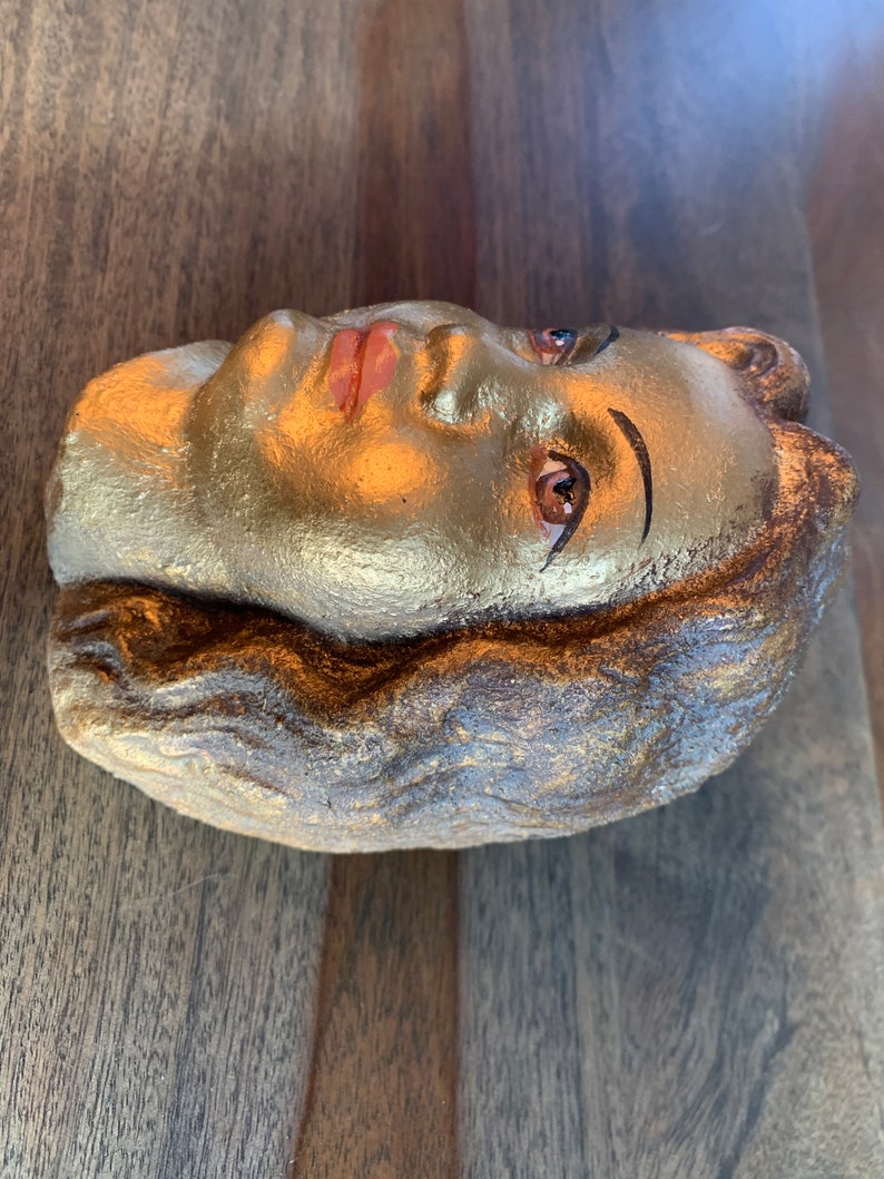 Sculpture Woman Face Gold Tone Brown Eyes Stamped Amphora Made in Spain ...