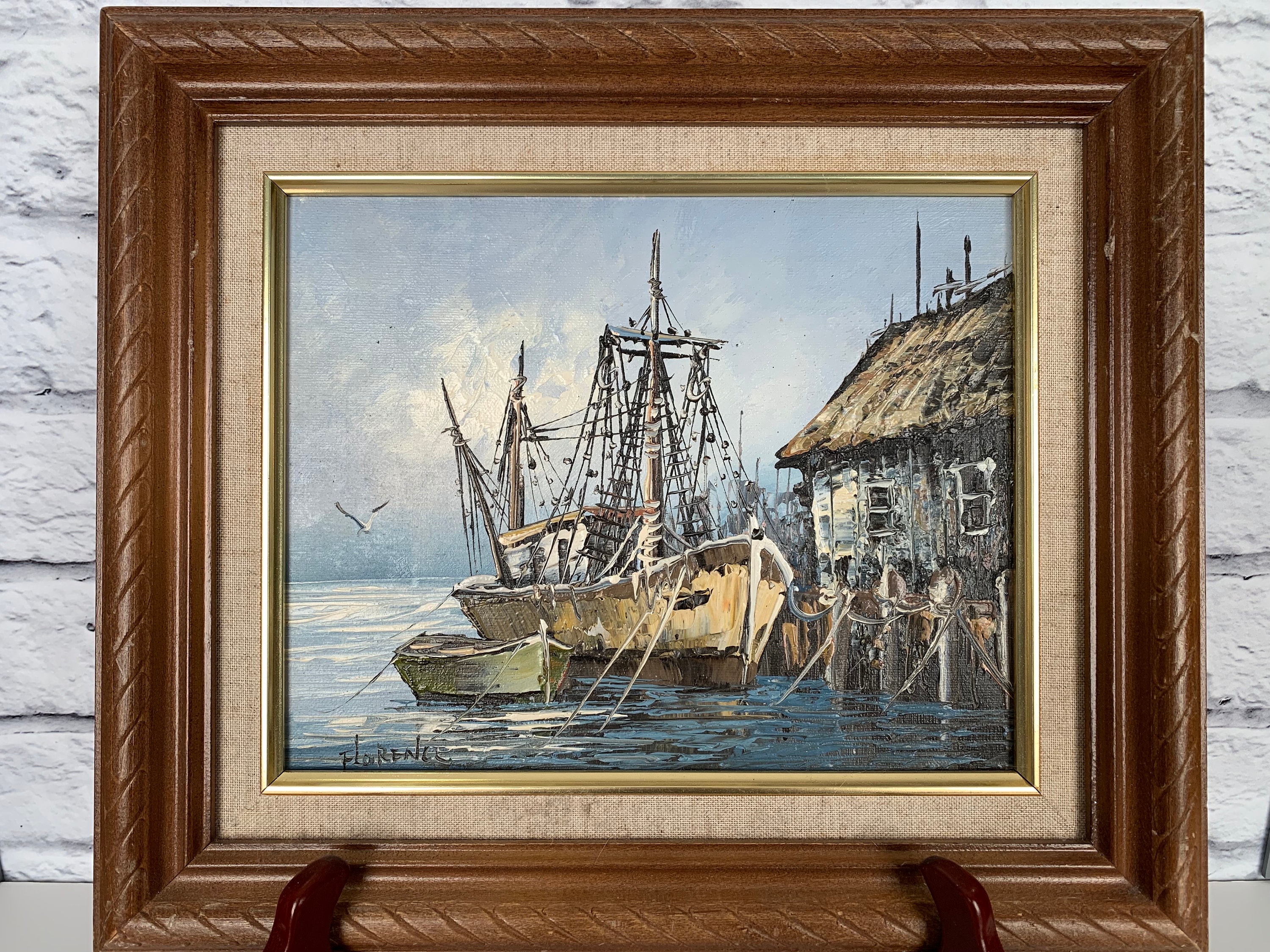 Oil Painting on Canvas Fishing Boats Signed Florence Vintage in the ...