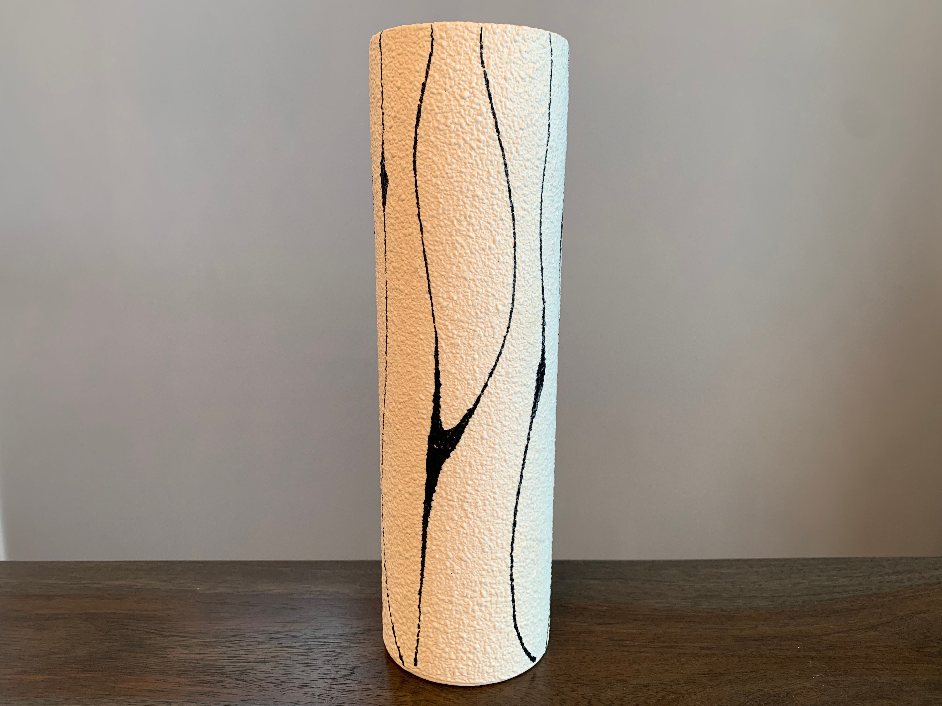 Modernist Minimalist Textured Vase Vintage White With Vertical Black ...