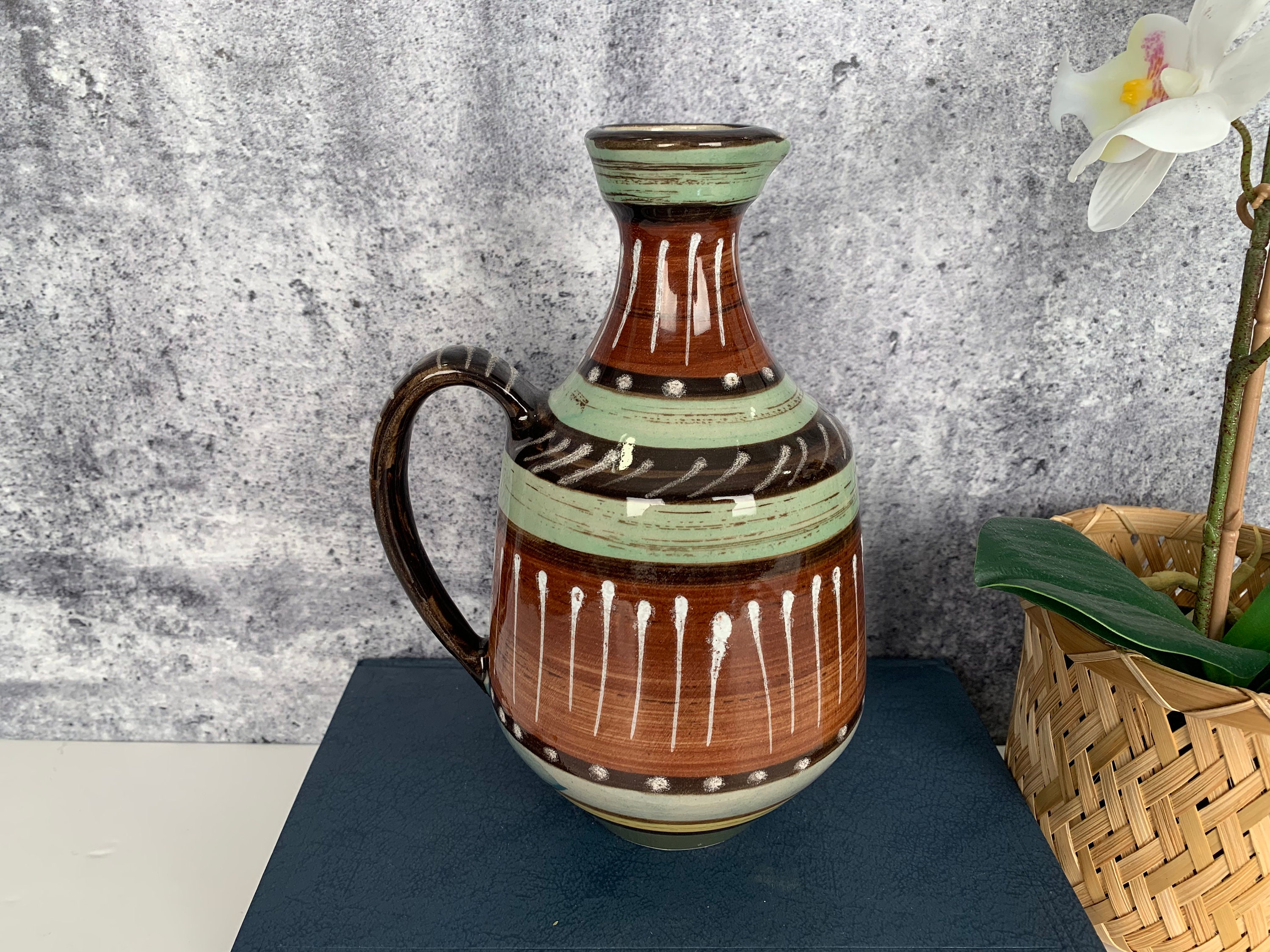 Studio Pottery Vase/pitcher Handle Handpainted Vintage Unsigned ...