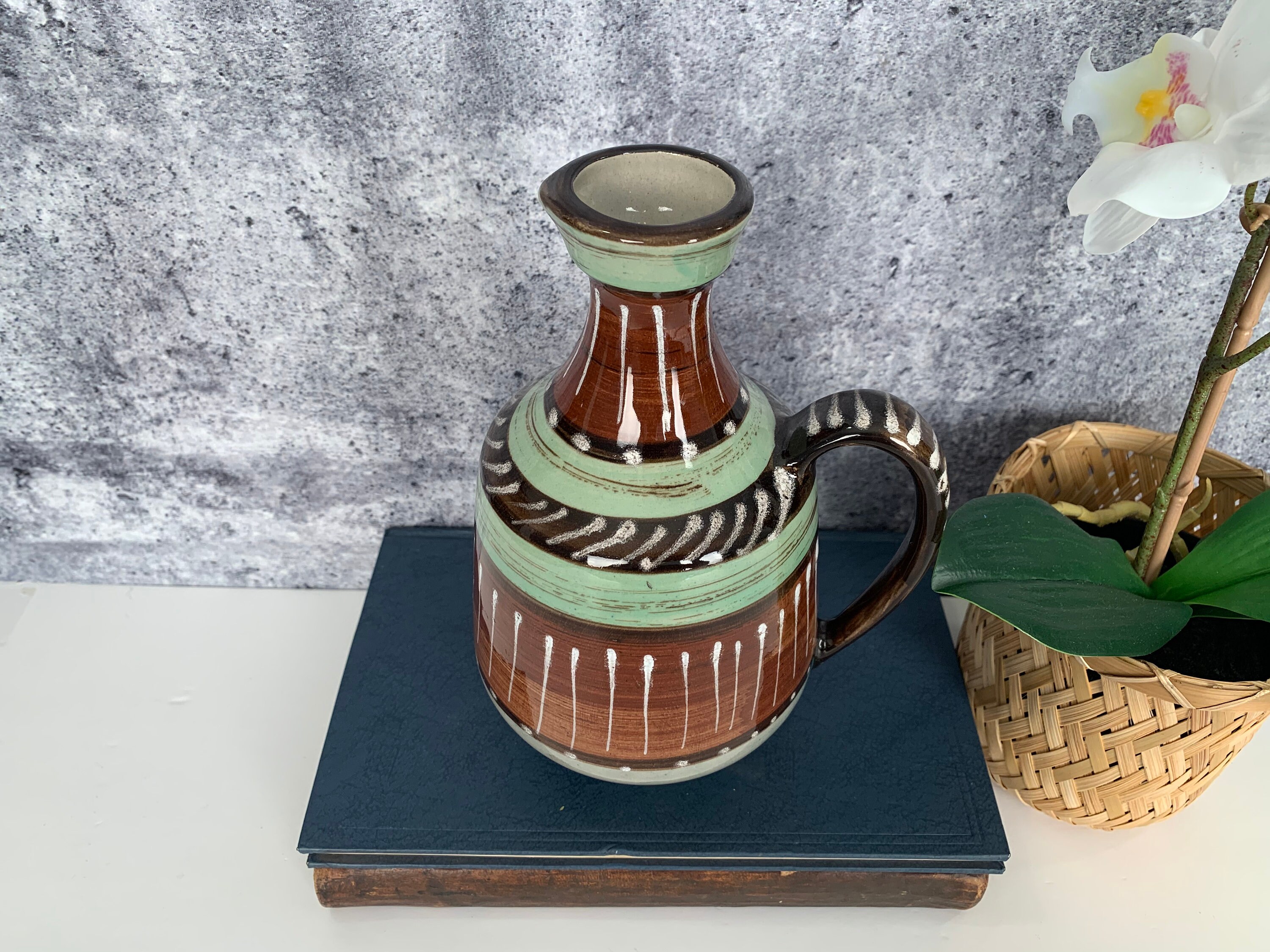 Studio Pottery Vase/pitcher Handle Handpainted Vintage Unsigned ...