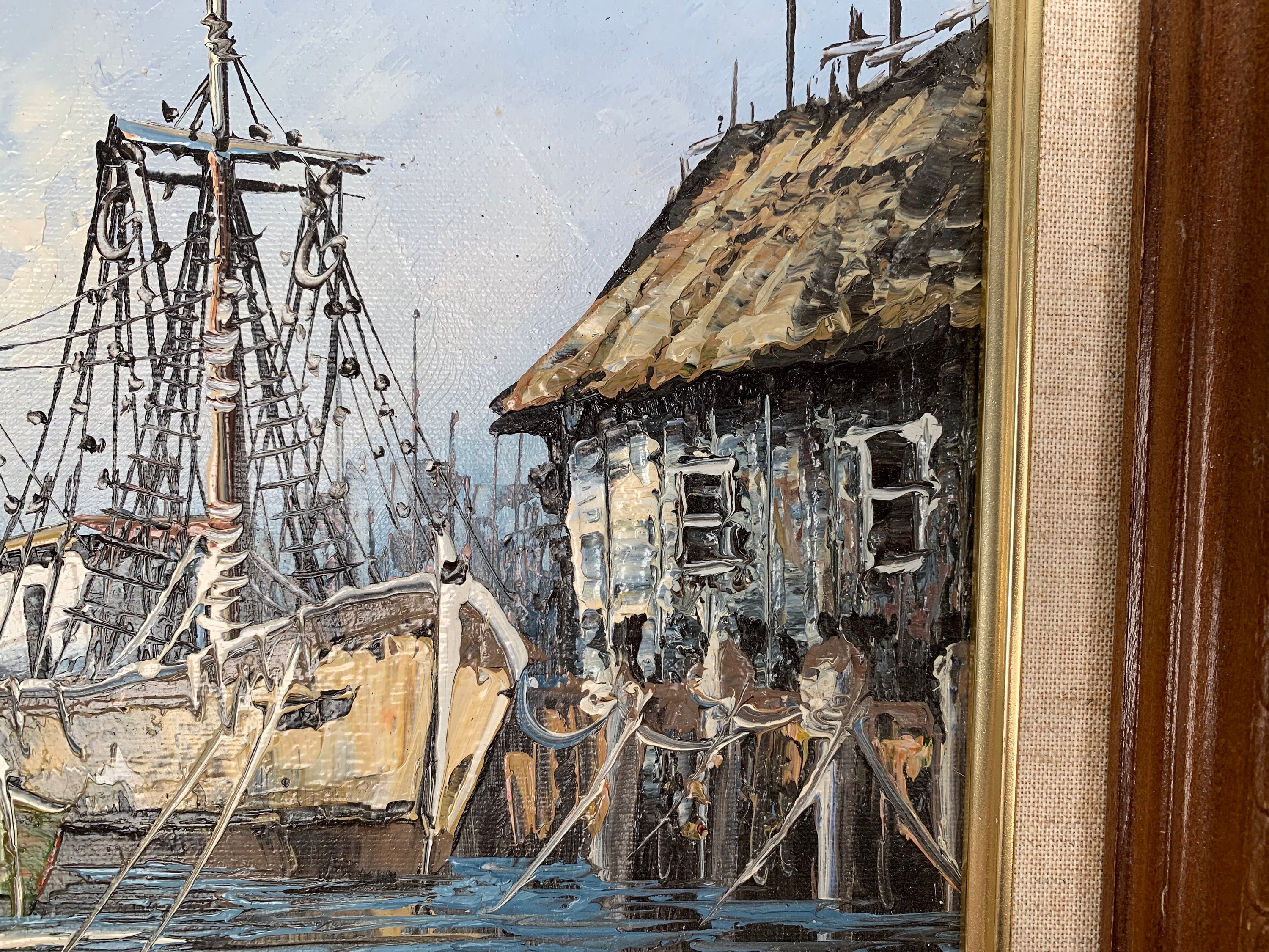 Oil Painting on Canvas Fishing Boats Signed Florence Vintage in the ...