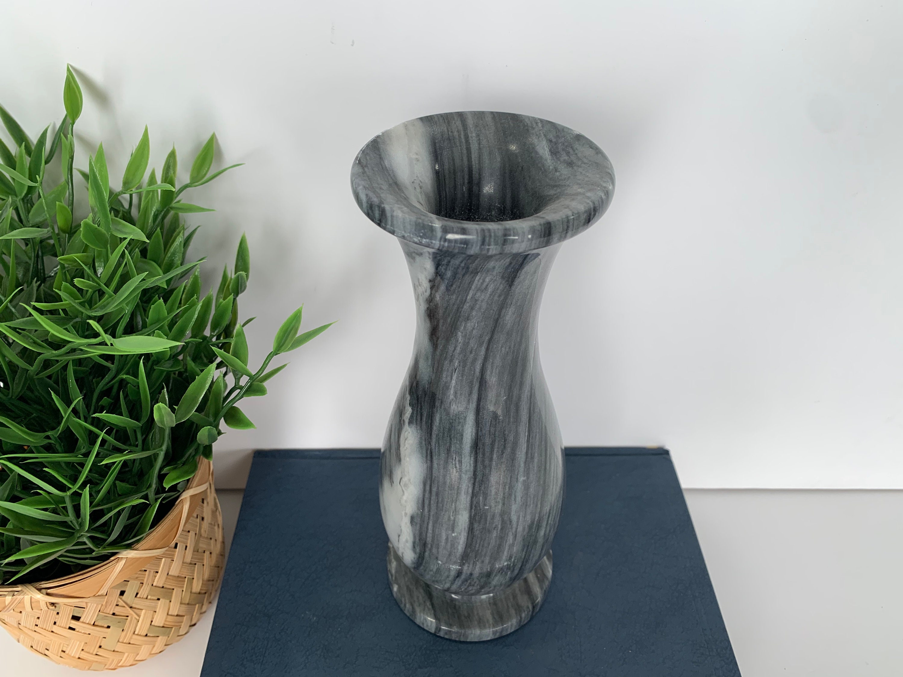 Dark Gray Marble Vase Vintage - Etsy