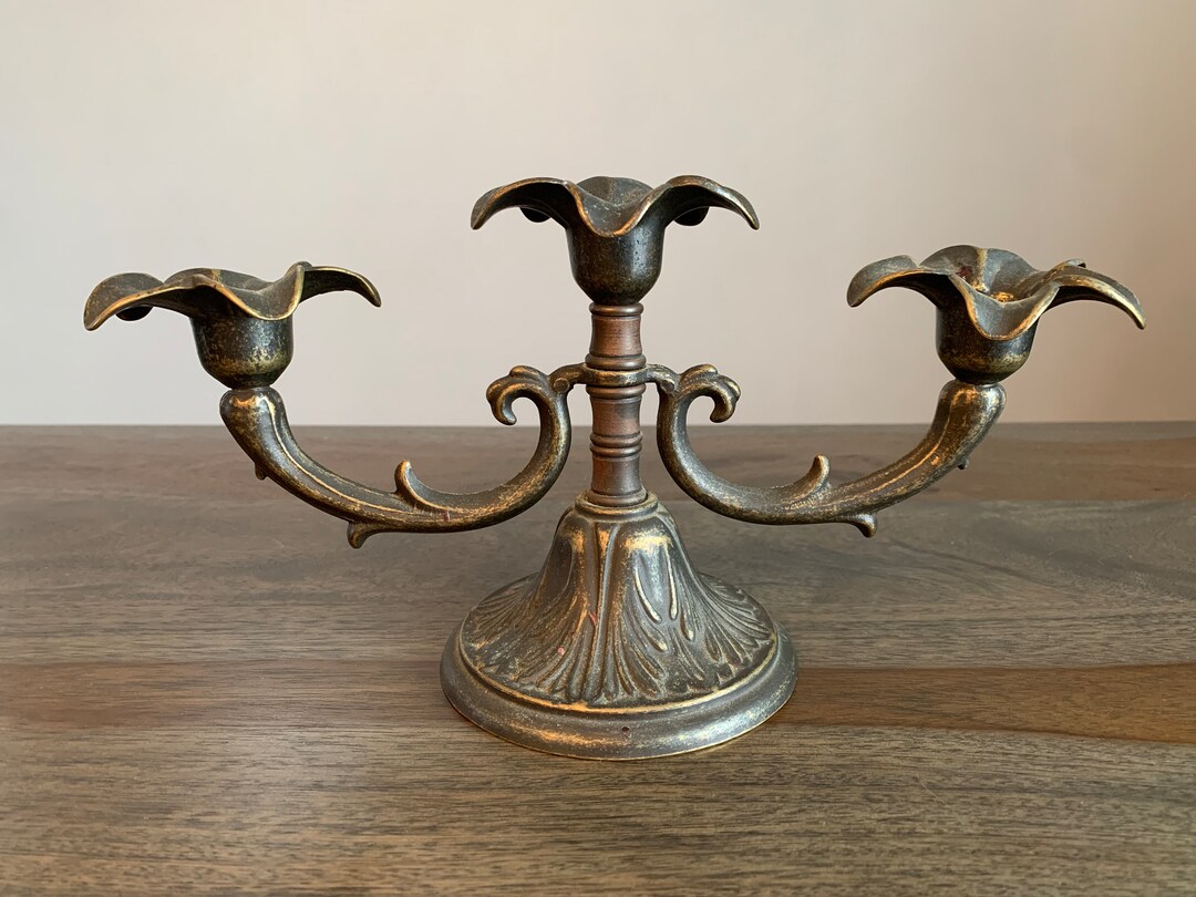 Italian Candelabra 3 Arms Flower Metal Brass-like Heavy Patina - Etsy
