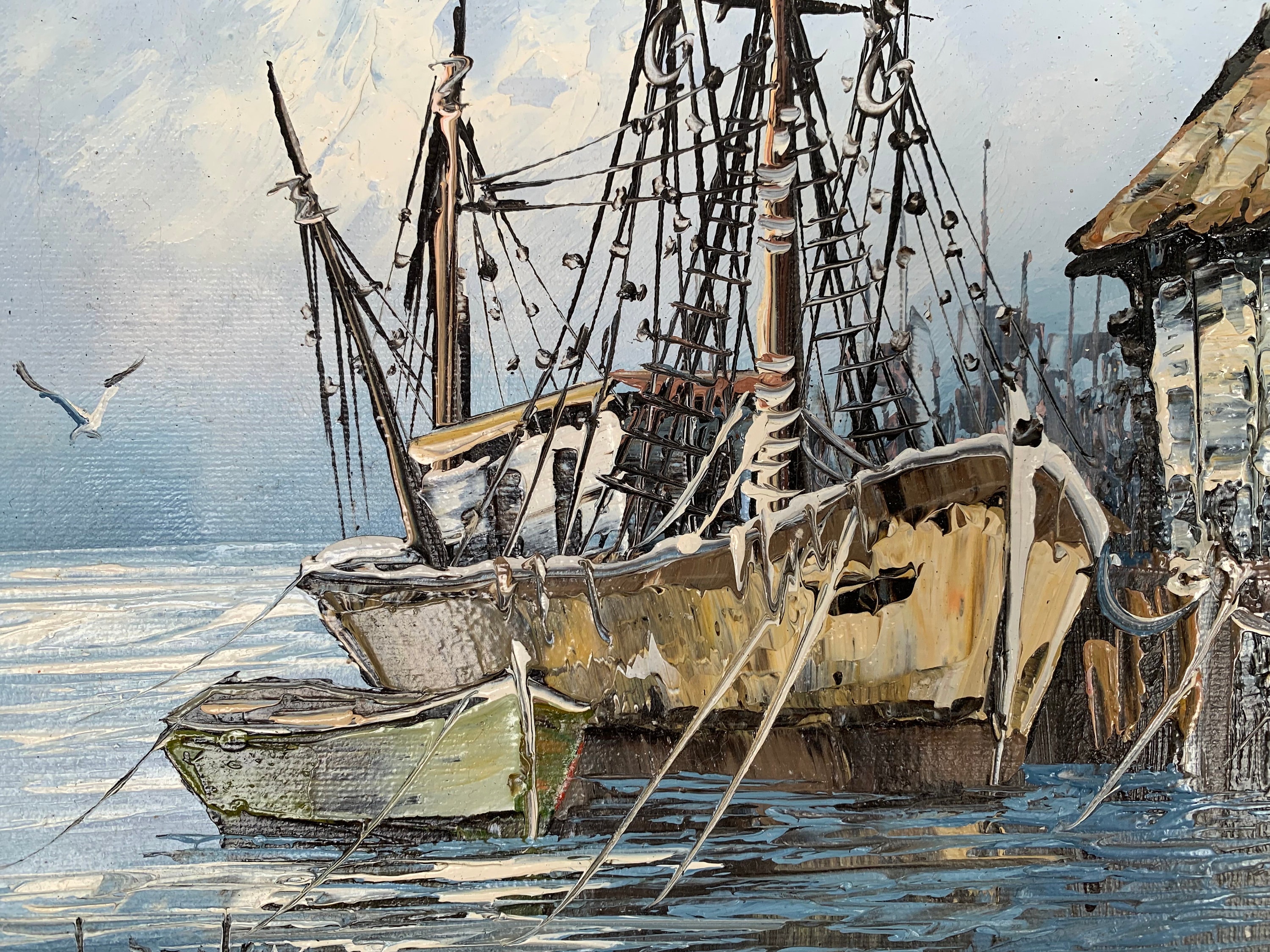Oil Painting on Canvas Fishing Boats Signed Florence Vintage in the ...