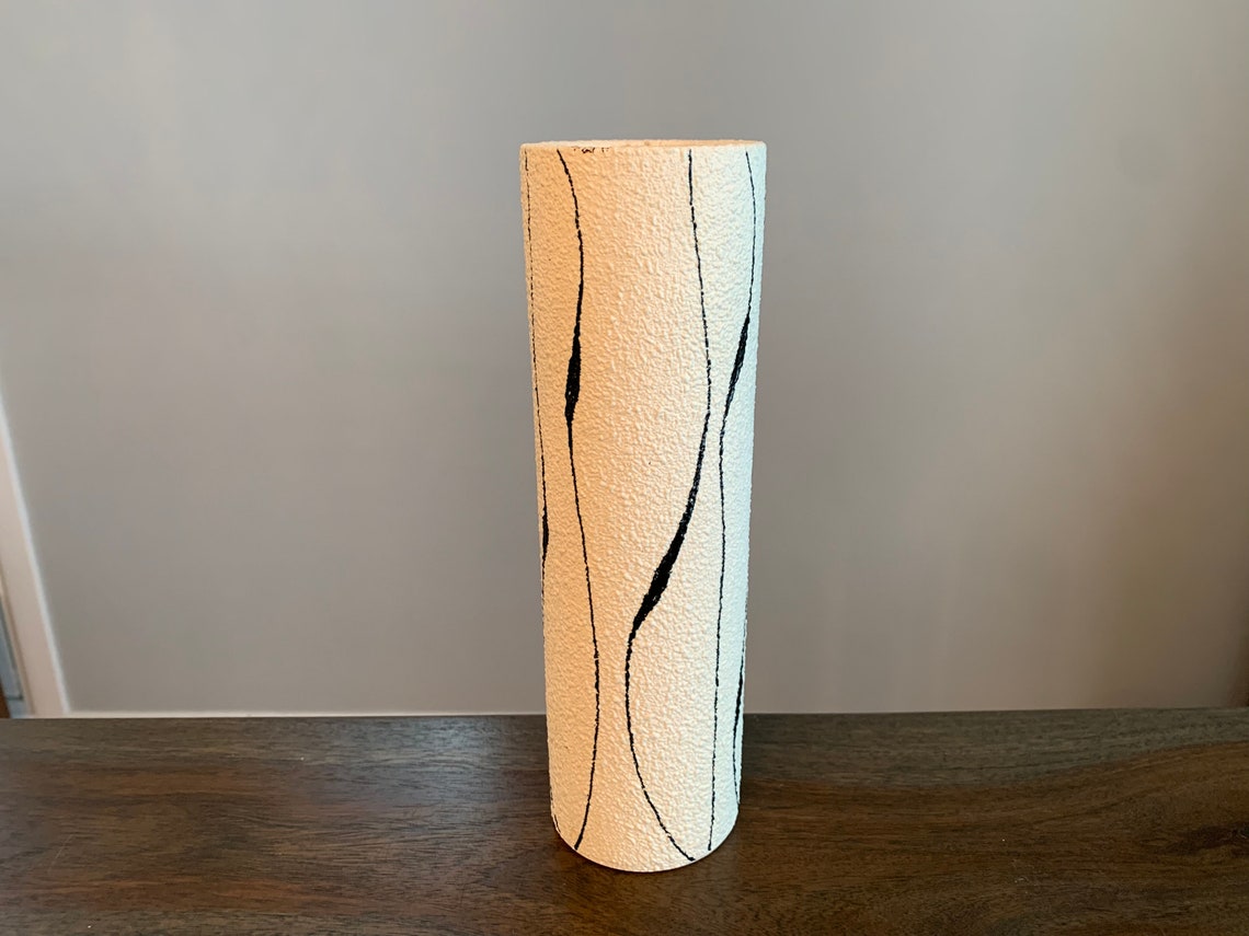 Modernist Minimalist Textured Vase Vintage White With Vertical Black ...