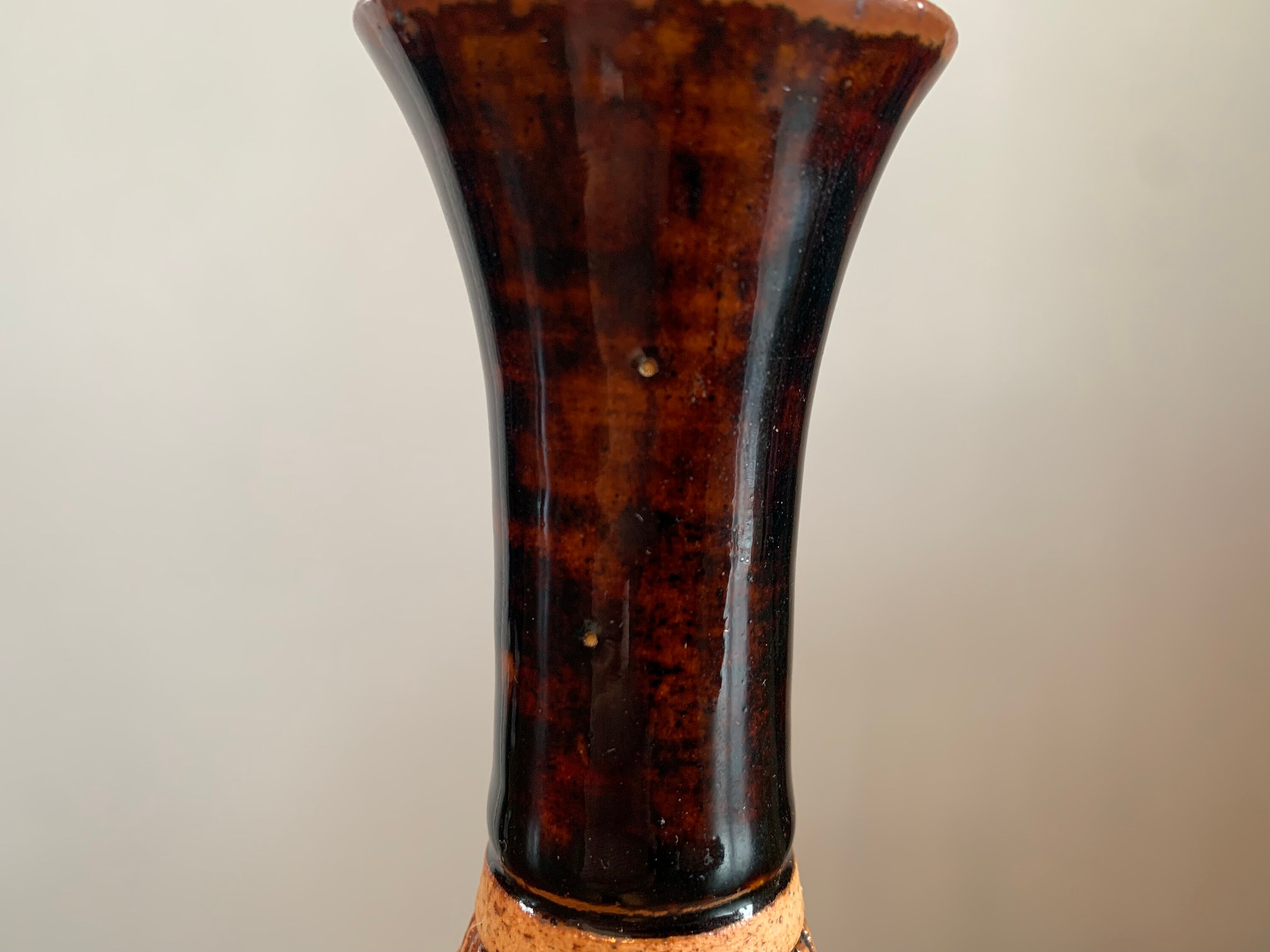 Studio Pottery Vase Signed Paul Handmade Brown Glaze Etched Wines High ...