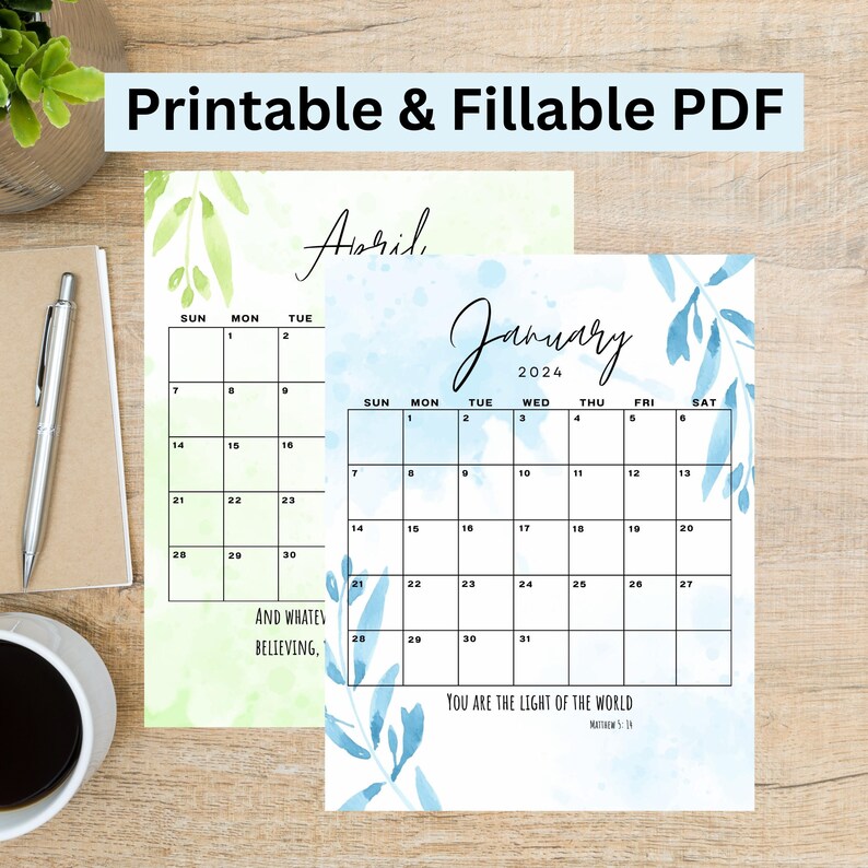 Printable Fillable Christian Calendar 2024 Bible Verse - Etsy Australia
