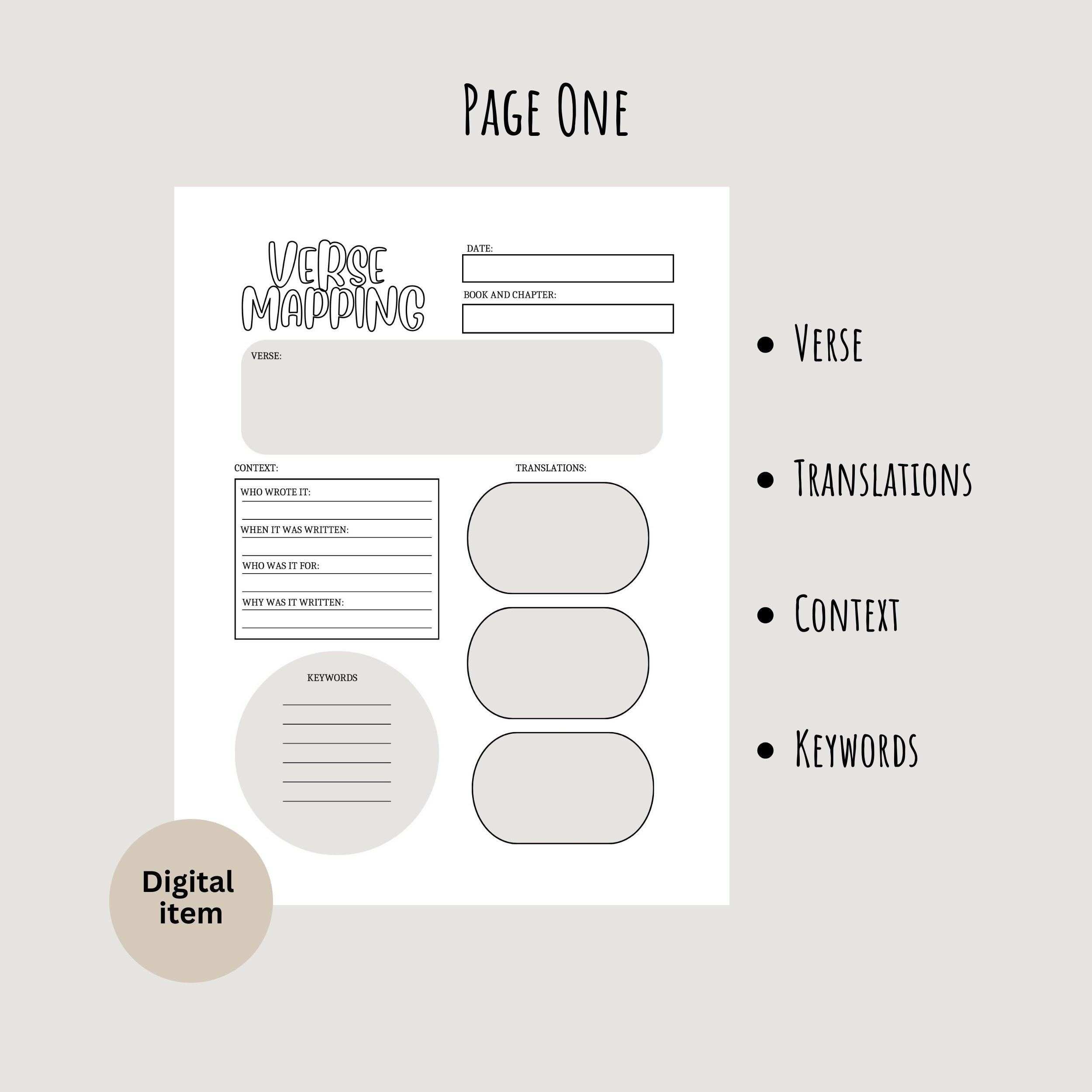 Verse Mapping Template, Bible Verse Mapping Printable, Bible Study Digital Template, Scripture ...