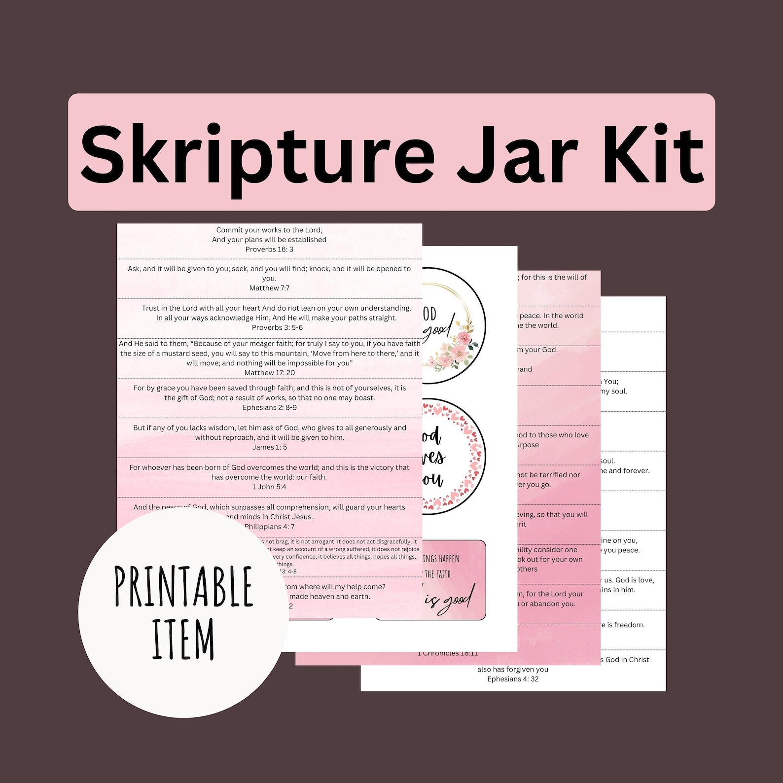 100 Scripture Jar Kit, Printable Bible Verse, Inspiration Christian ...