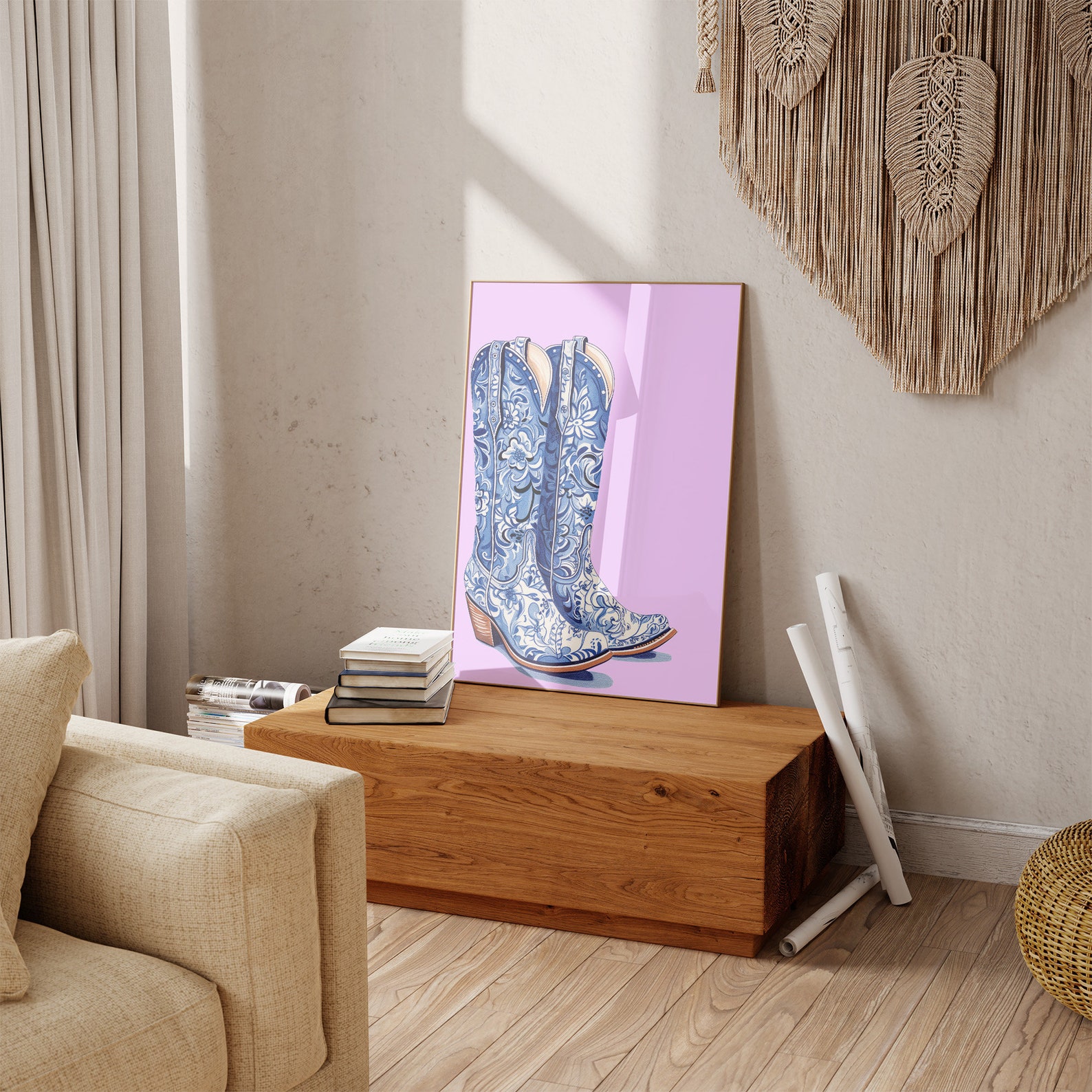 Western Cowgirl Blue Boots Art Print Digital Download Preppy Blue Boots ...