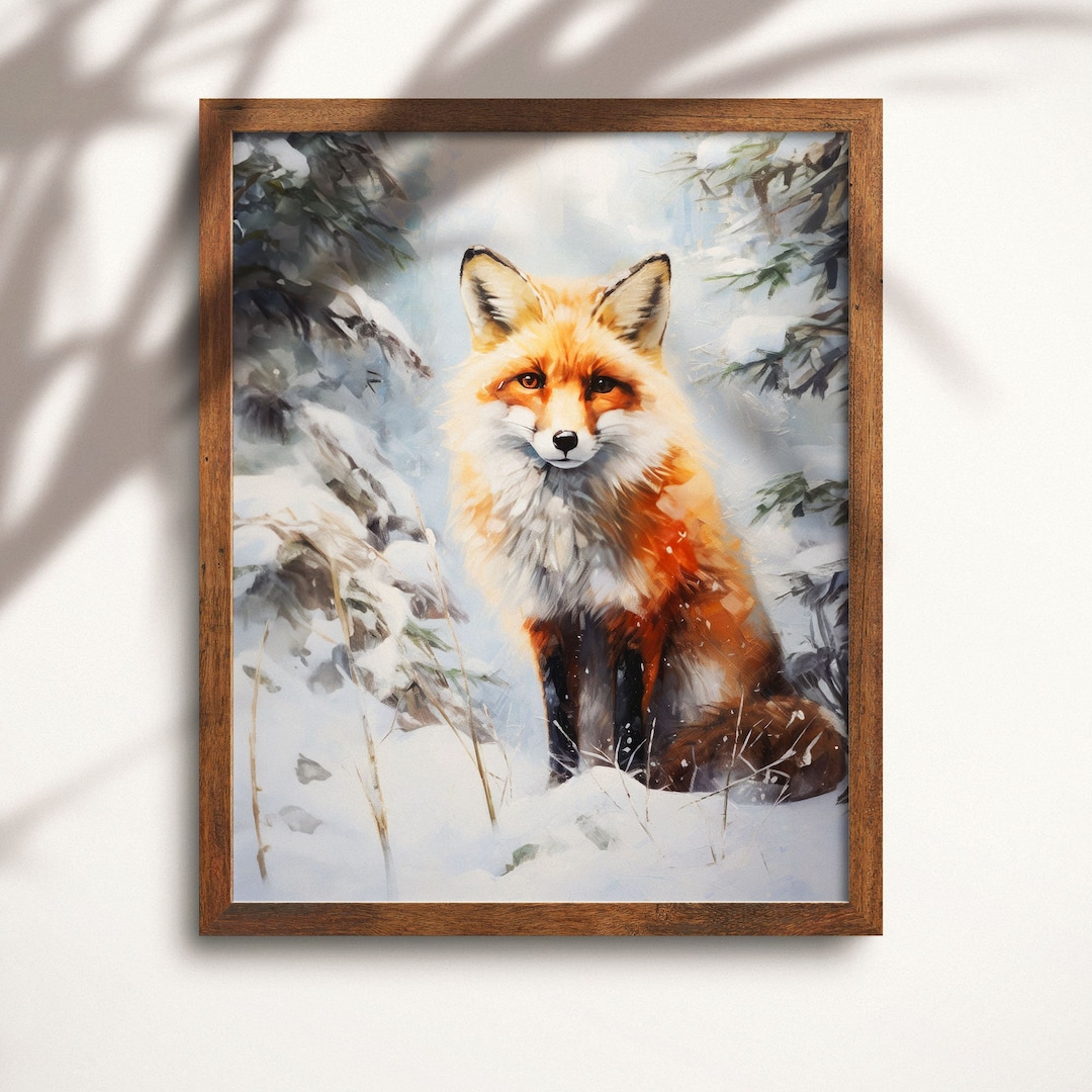 Winter Fox Art PRINTABLE, Red Fox in Snowy Fir Forest DIGITAL Print ...