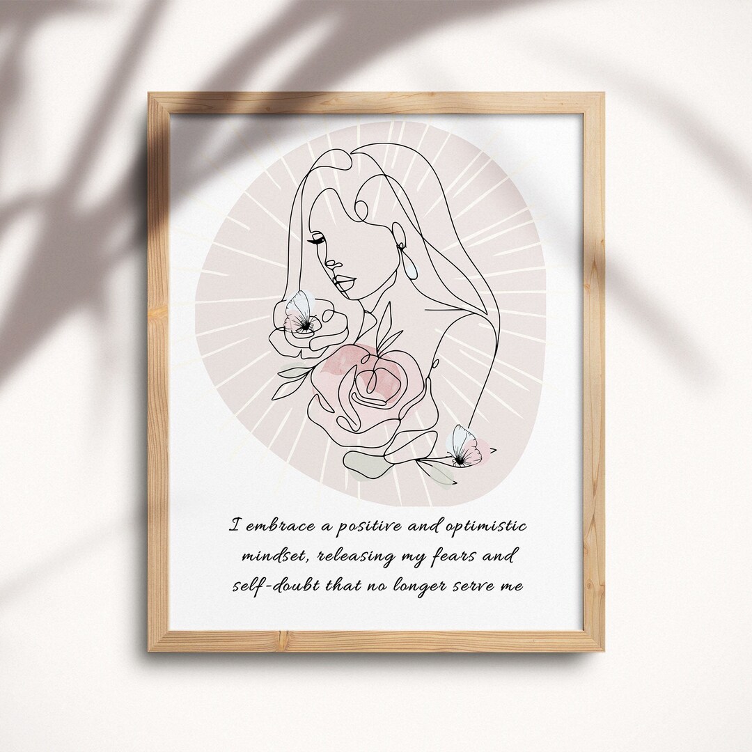 Boho Affirmations Wall Art, Minimalist Woman Floral Print, Positivity ...