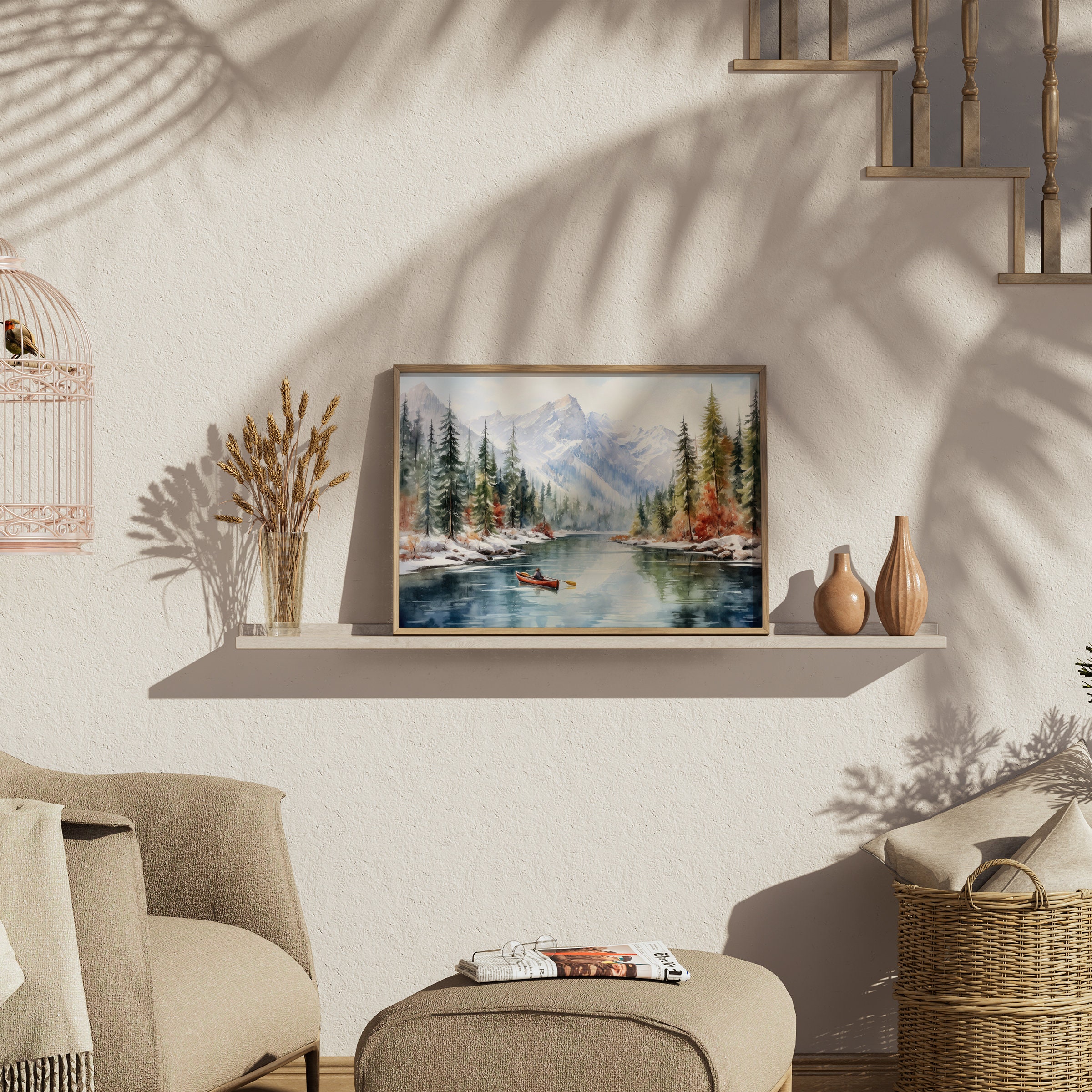 Kayak Wall Art Watercolor PRINTABLE Winter Landscape Print INSTANT ...