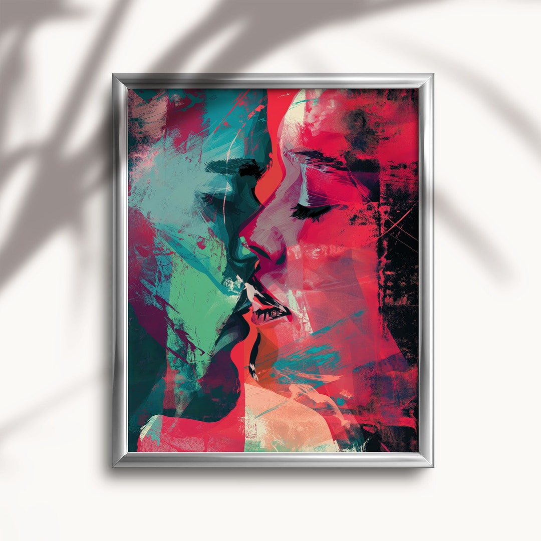 Graffiti Pop Art Kissing Portrait, Abstract Colorful Urban Print, Love ...