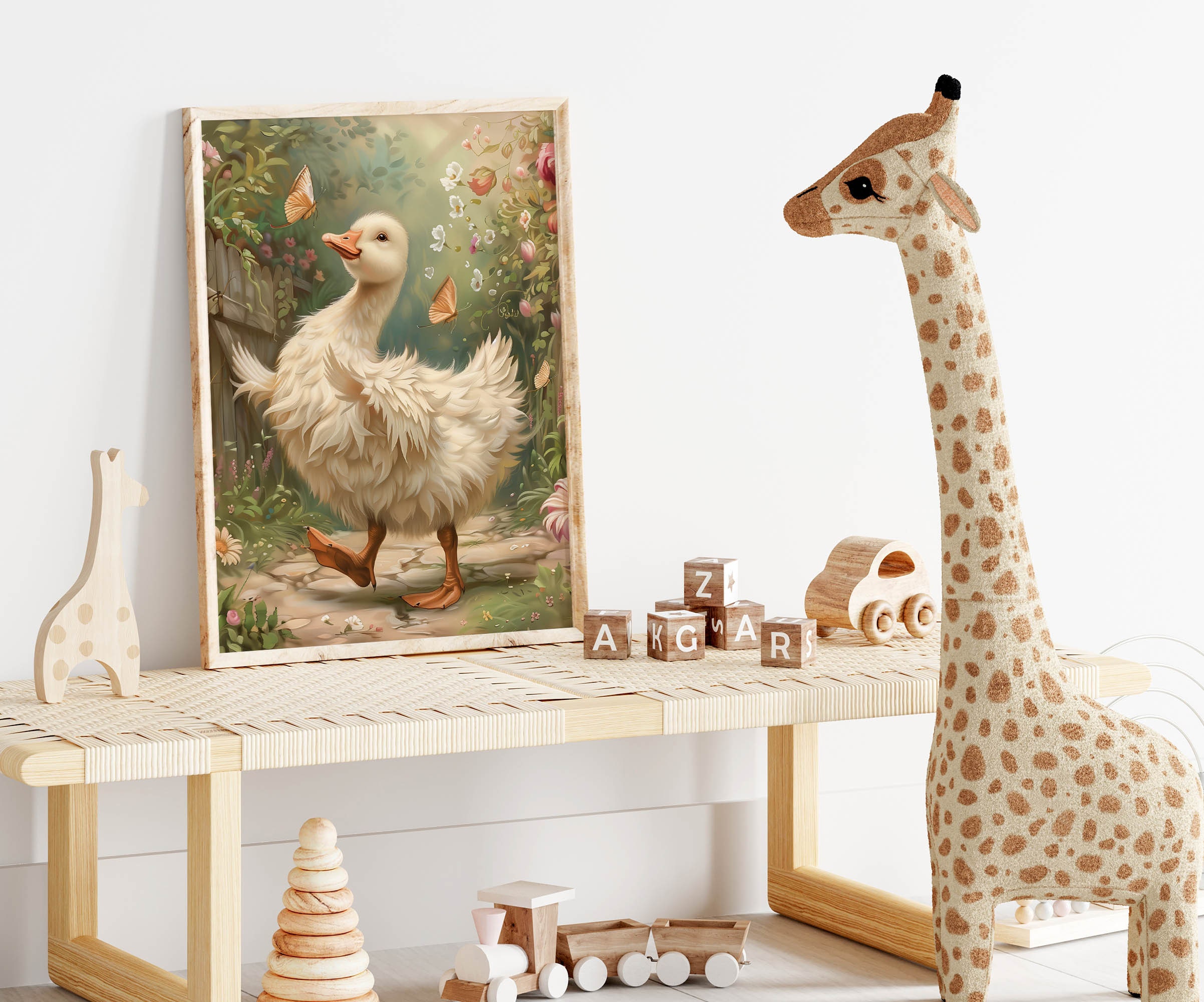 Silly Goose Wall Art Cute Goose Poster, Whimsical Goose Chasing ...