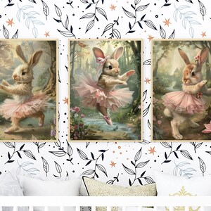 Ballerina Bunny Wall Art Set of 3 Print Pink Tutus, Cute Ballerina ...