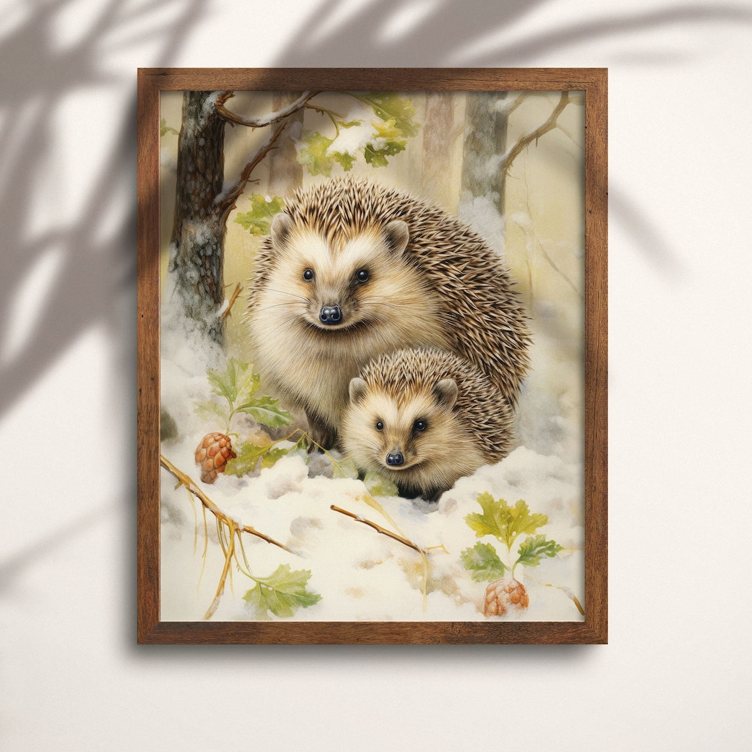 Winter Hedgehogs Woodland Art Print INSTANT DOWLAND, Cute Nursery Art ...