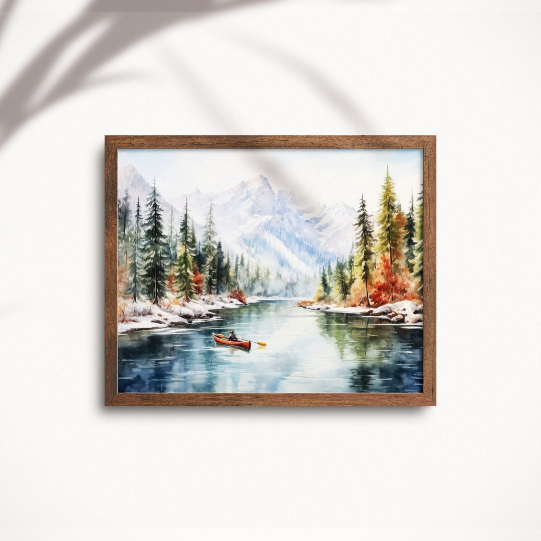 Kayak Wall Art Watercolor PRINTABLE Winter Landscape Print INSTANT ...