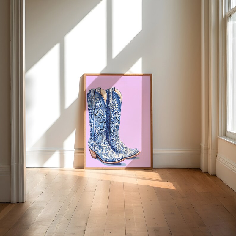 Western Cowgirl Blue Boots Art Print Digital Download Preppy Blue Boots ...