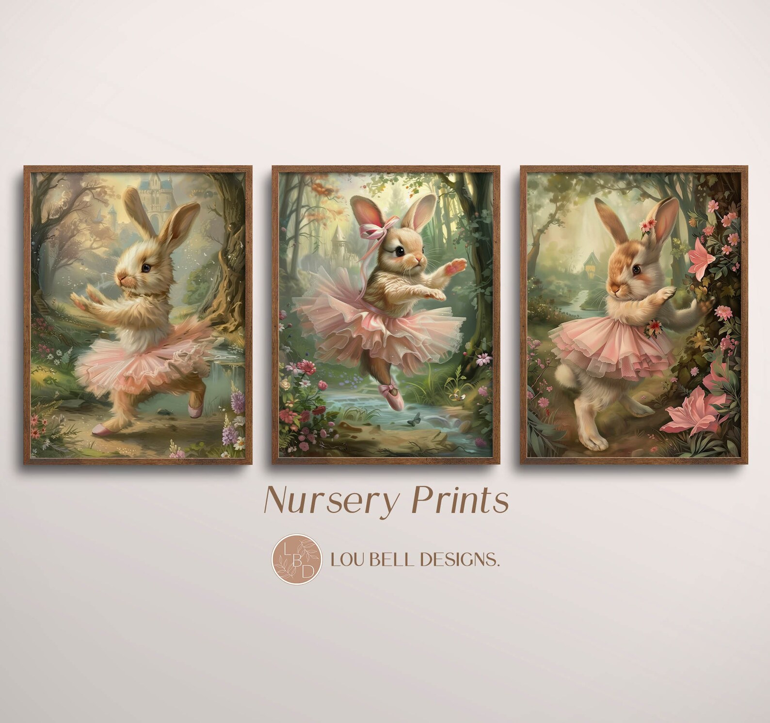 Ballerina Bunny Wall Art Set of 3 Print Pink Tutus, Cute Ballerina ...