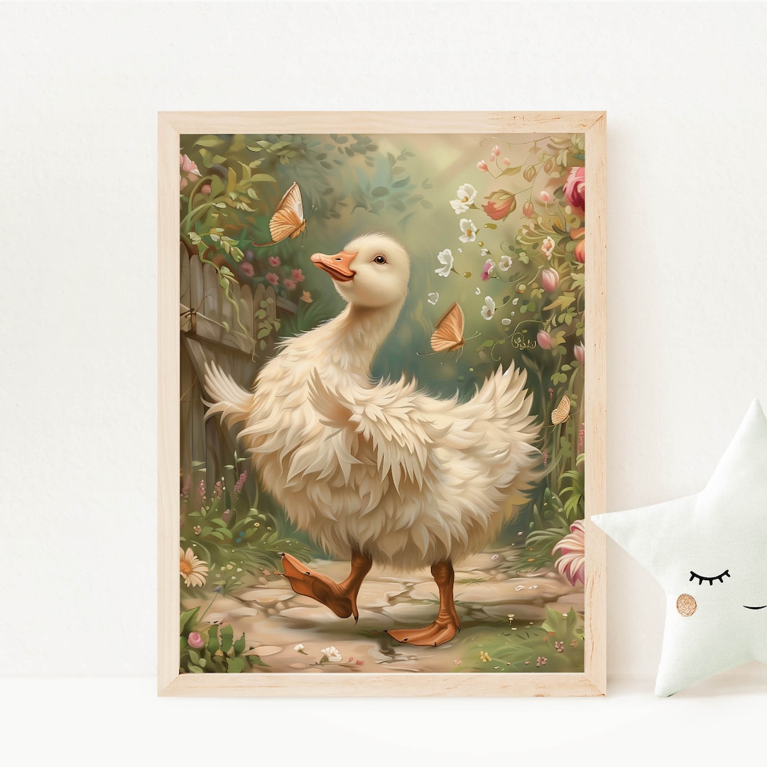 Silly Goose Wall Art Cute Goose Poster, Whimsical Goose Chasing ...