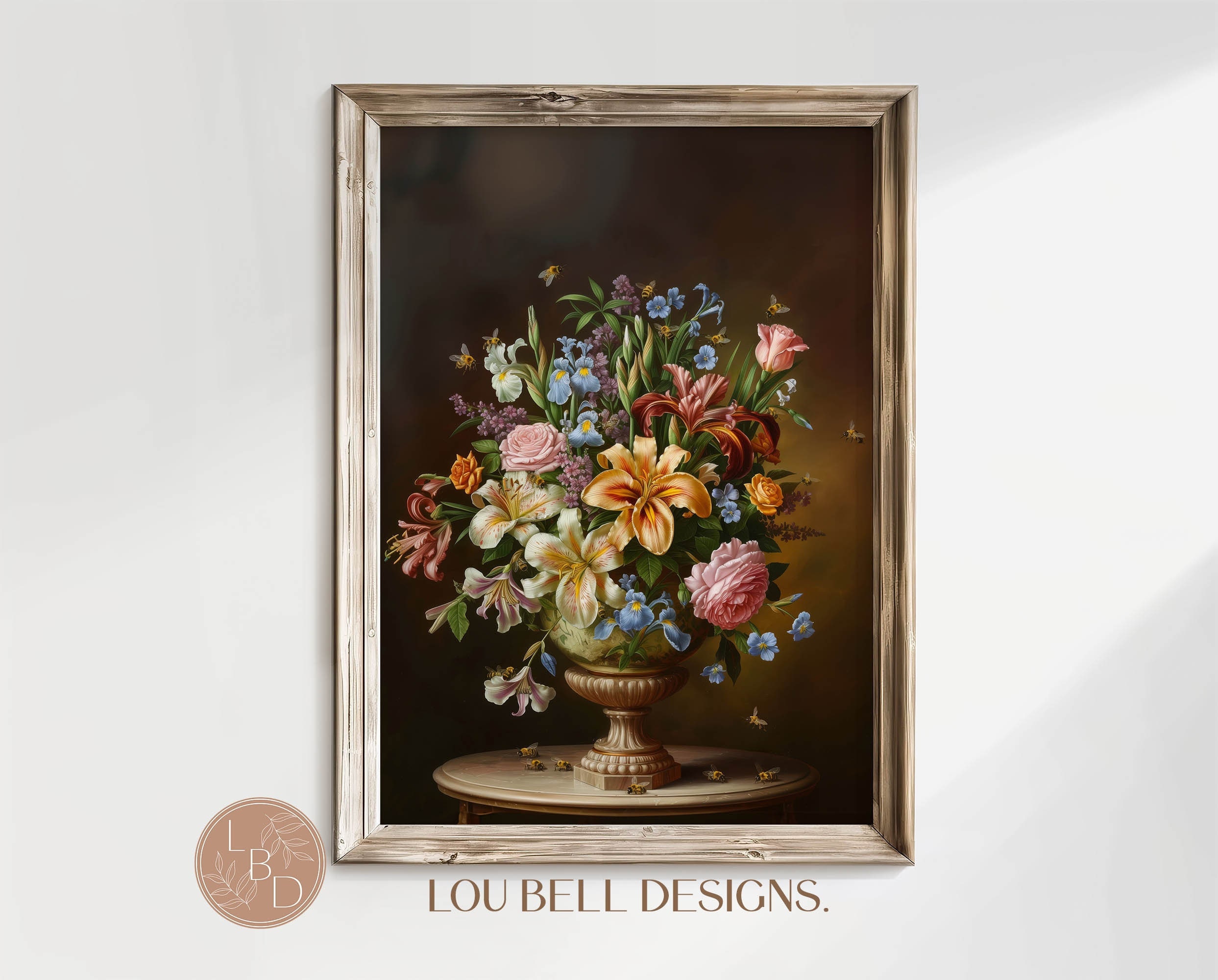 Dark Floral Moody Vase Farmhouse Print, Botanical Antique Wall Art ...