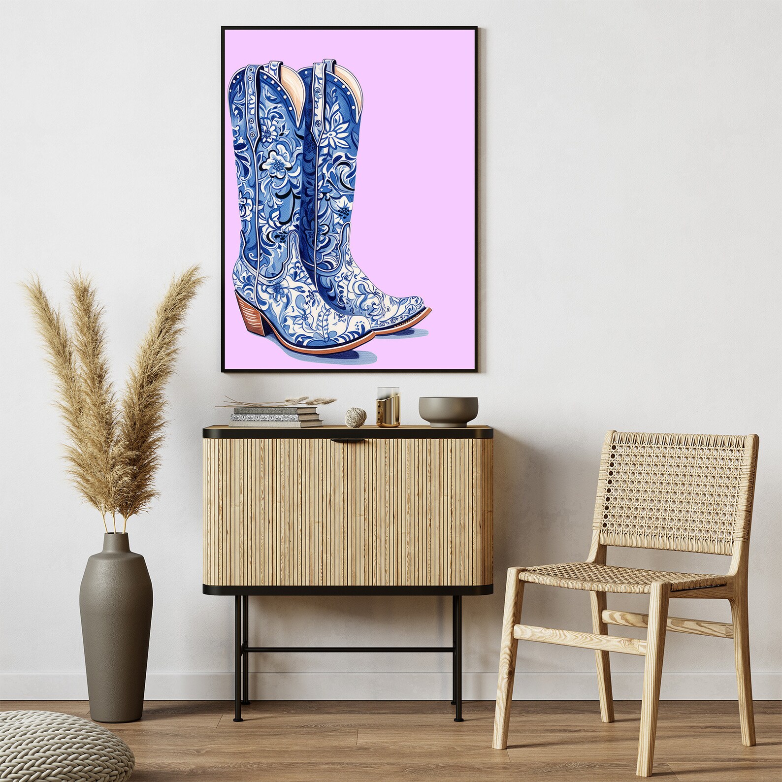 Western Cowgirl Blue Boots Art Print Digital Download Preppy Blue Boots ...