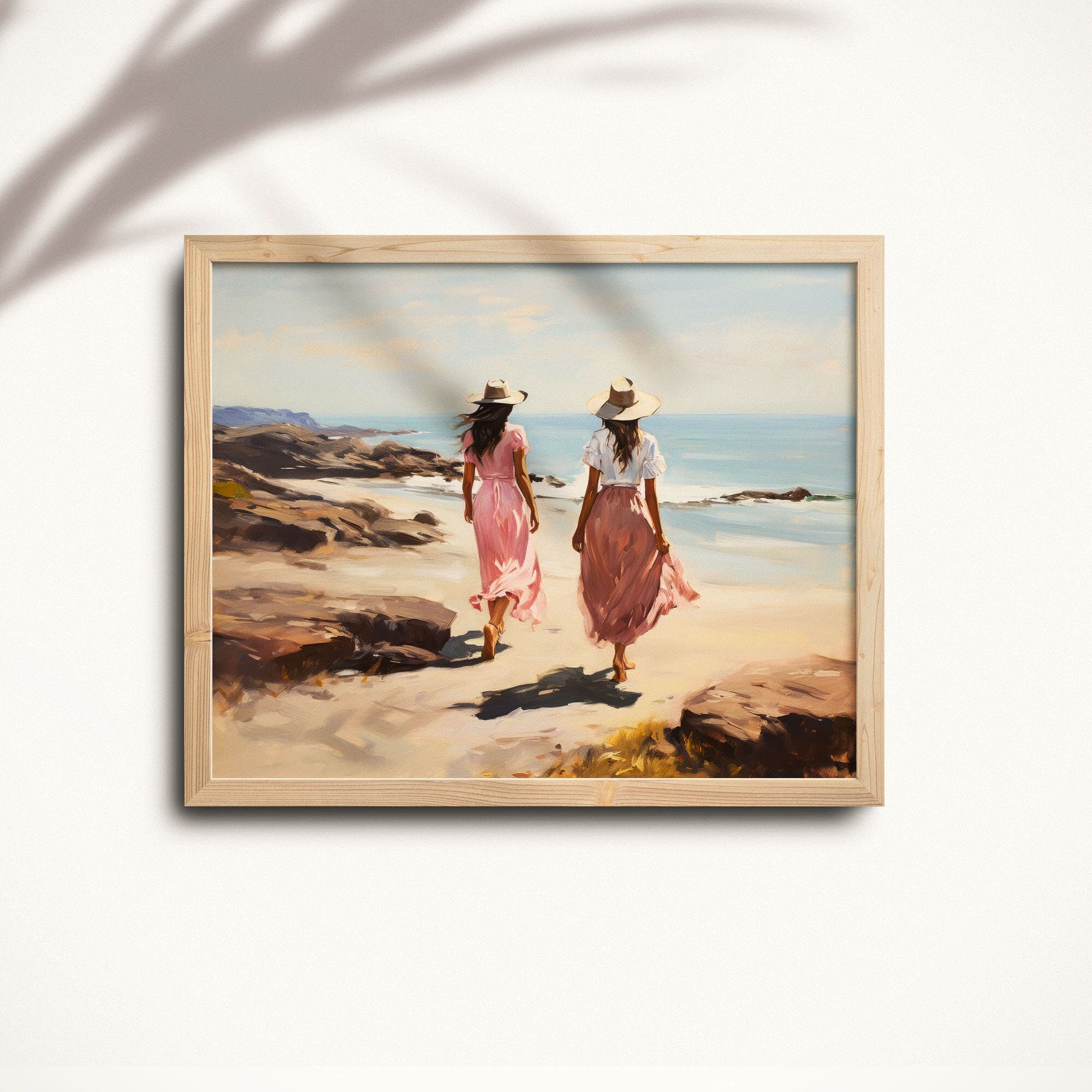 Coastal Girly Cowgirl Art Beach Print, Pink Cowgirls and Hats on the ...