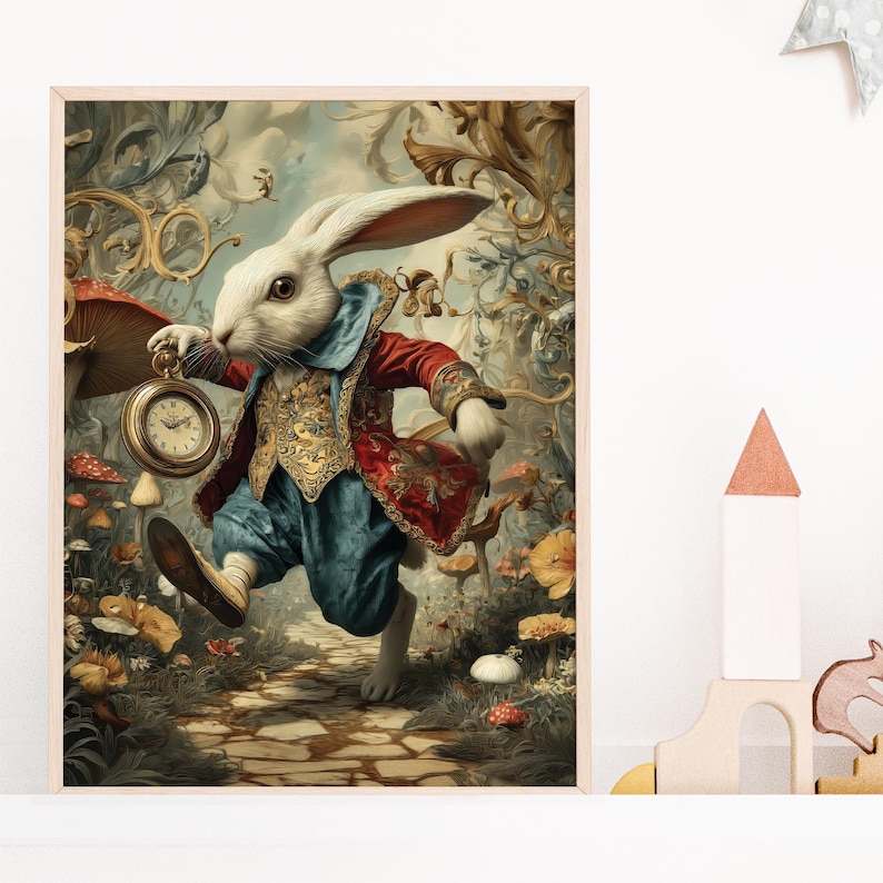 Alice in Wonderland White Rabbit Print, Vintage Storybook Wall Art ...