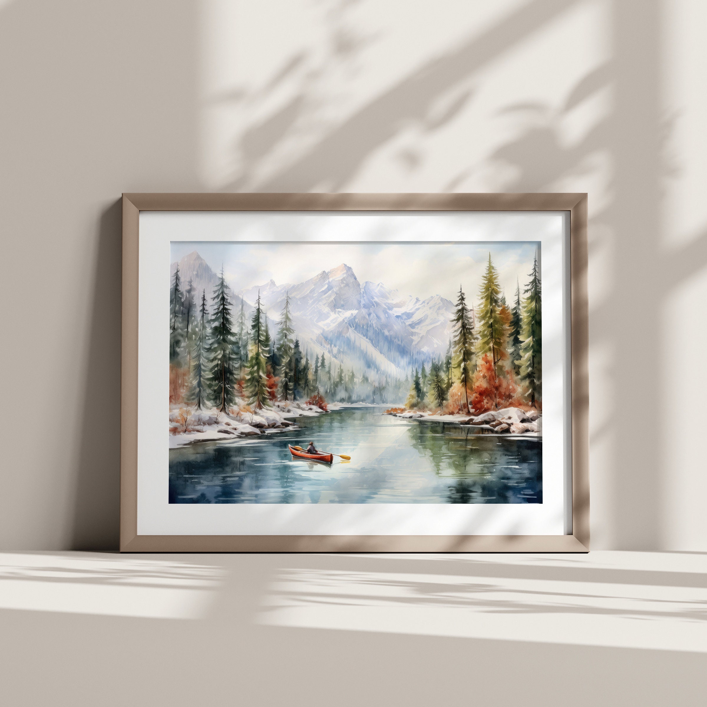 Kayak Wall Art Watercolor PRINTABLE Winter Landscape Print INSTANT ...