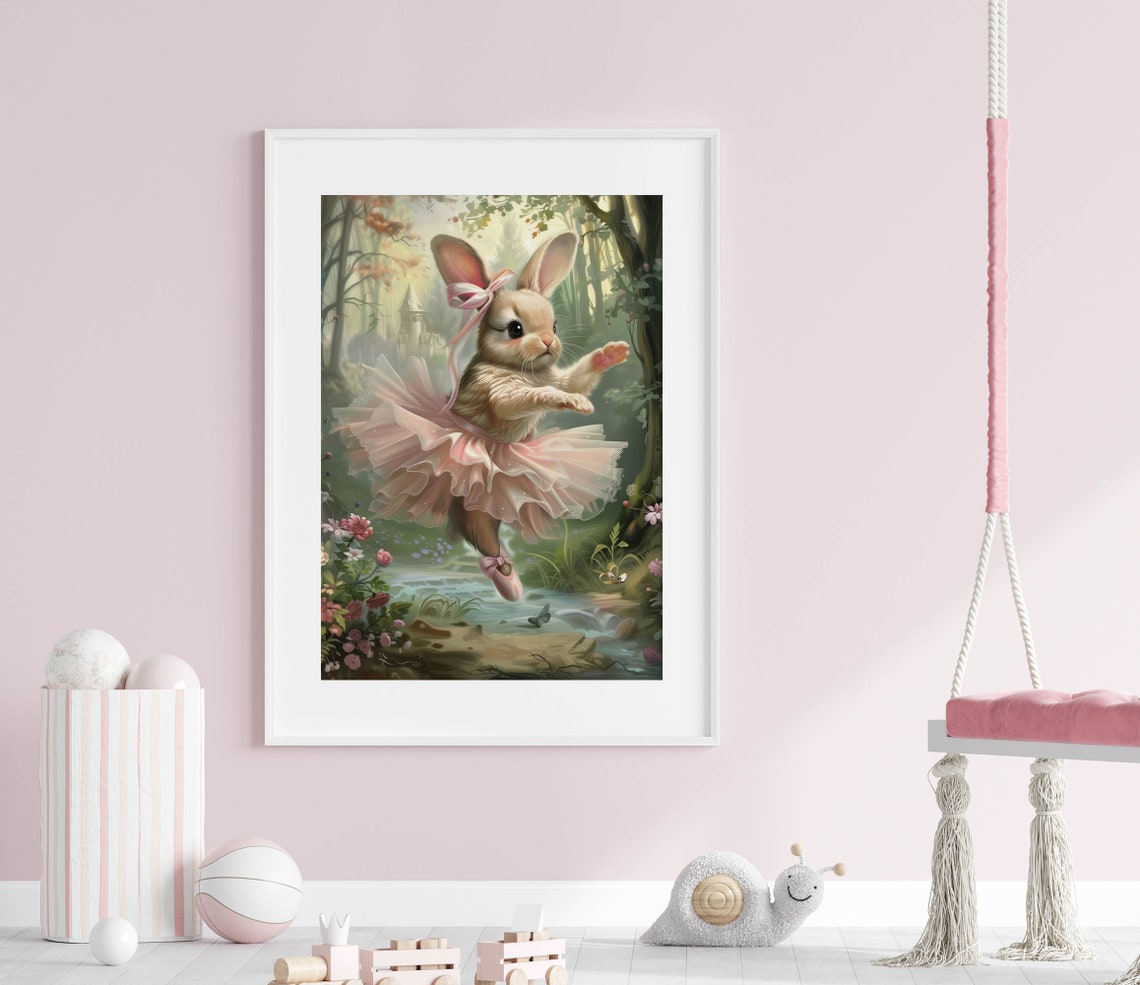 Ballerina Bunny Wall Art Set of 3 Print Pink Tutus, Cute Ballerina ...