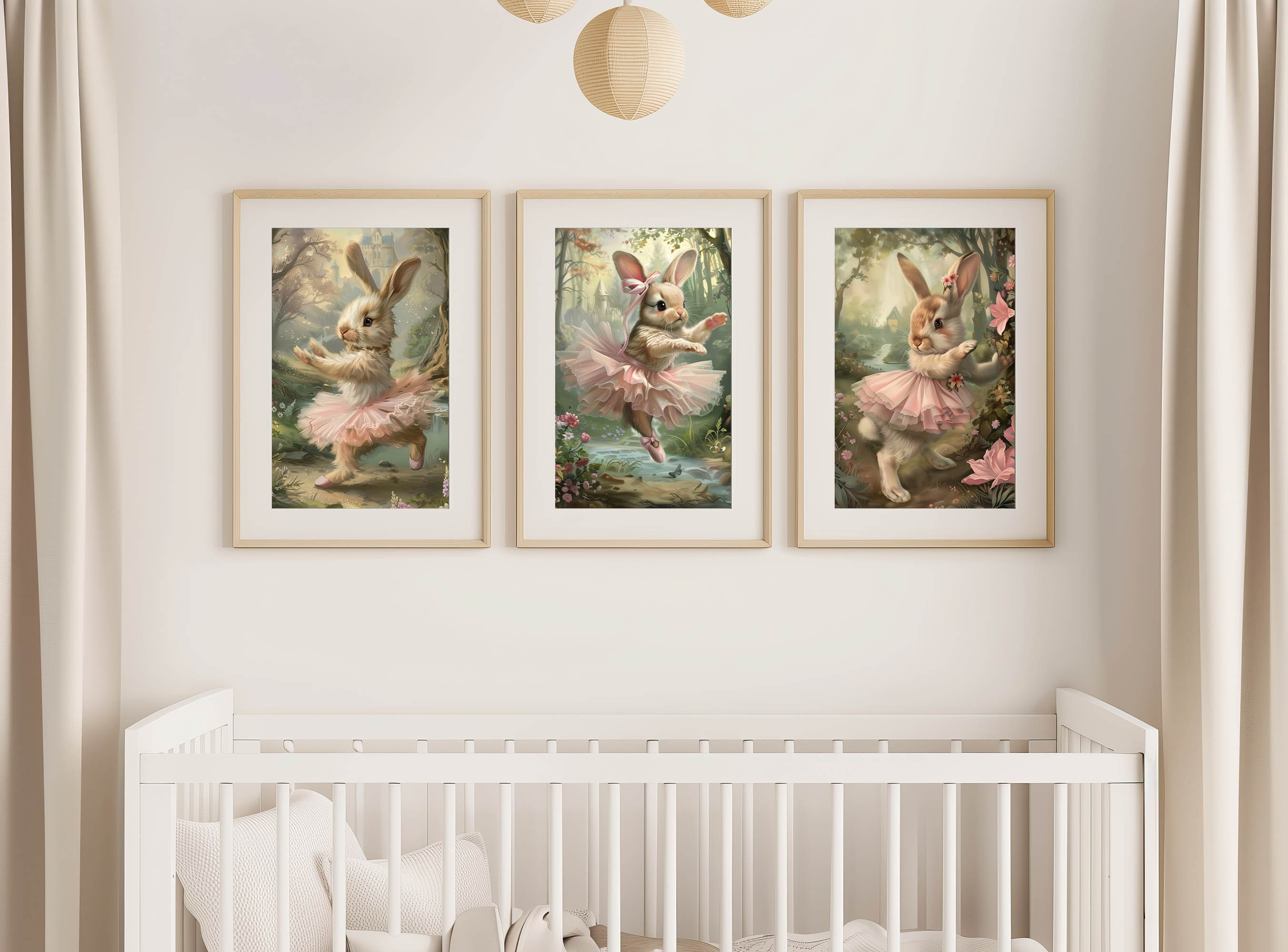 Ballerina Bunny Wall Art Set of 3 Print Pink Tutus, Cute Ballerina ...