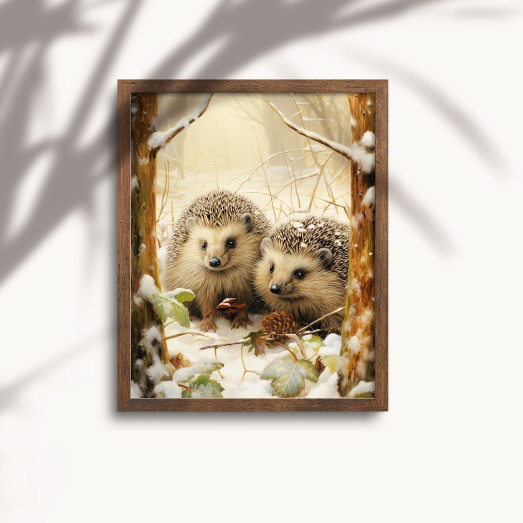 Winter Hedgehog Woodland Art Print INSTANT DOWLAND, Cute Nursery Wall ...