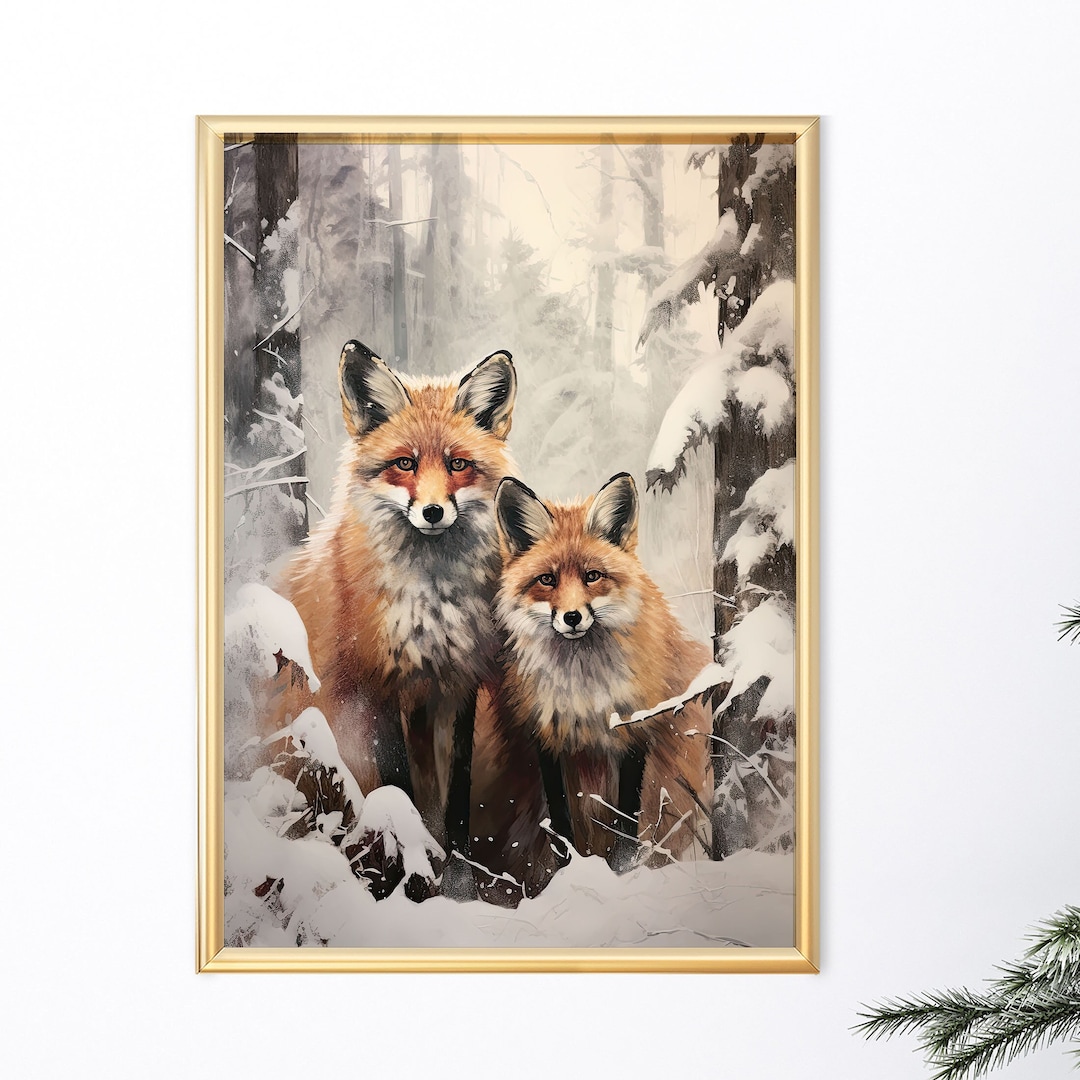 Winter Fox Art PRINTABLE Fox Wall Art Rustic Animal DIGITAL Art Winter ...
