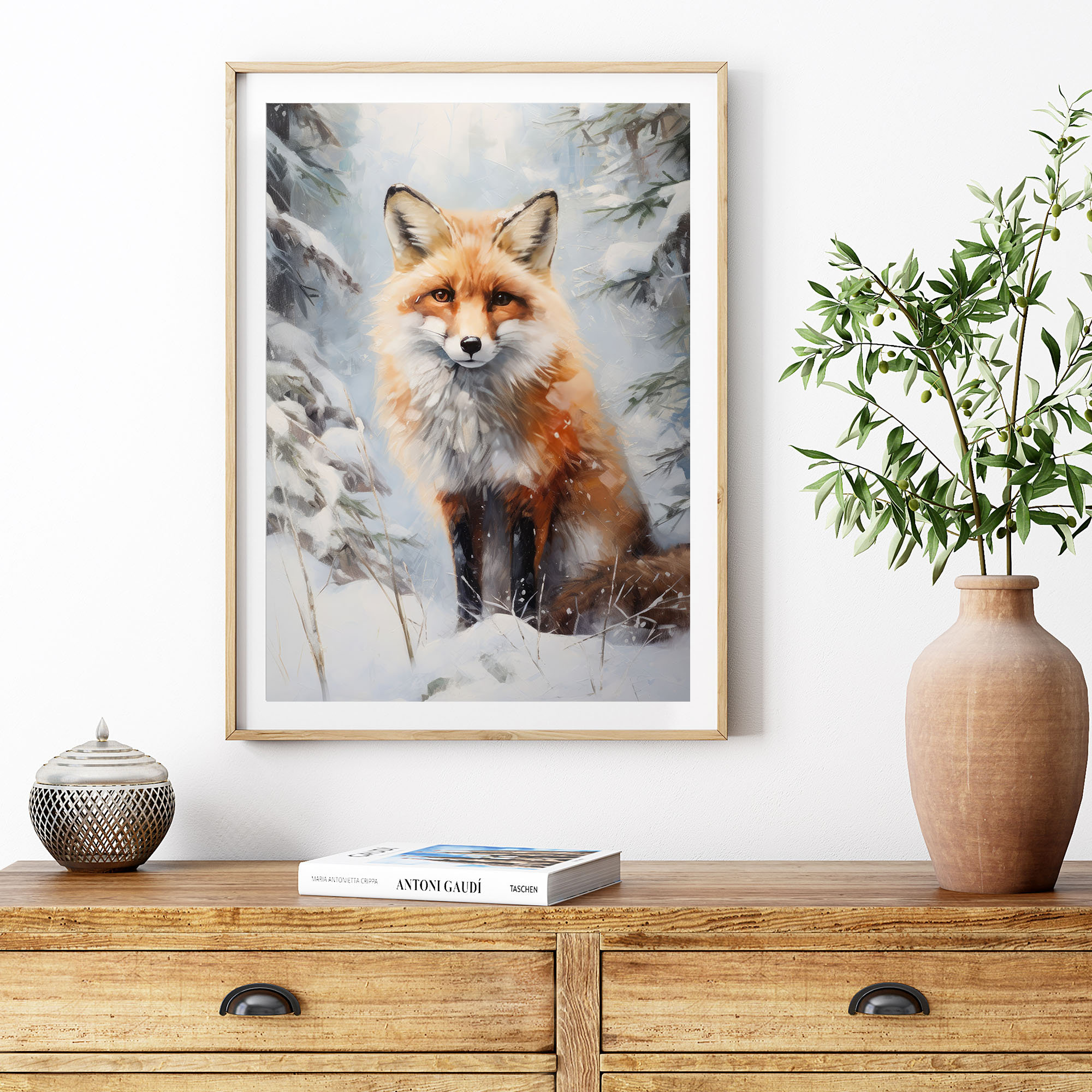 Winter Fox Art PRINTABLE, Red Fox in Snowy Fir Forest DIGITAL Print ...