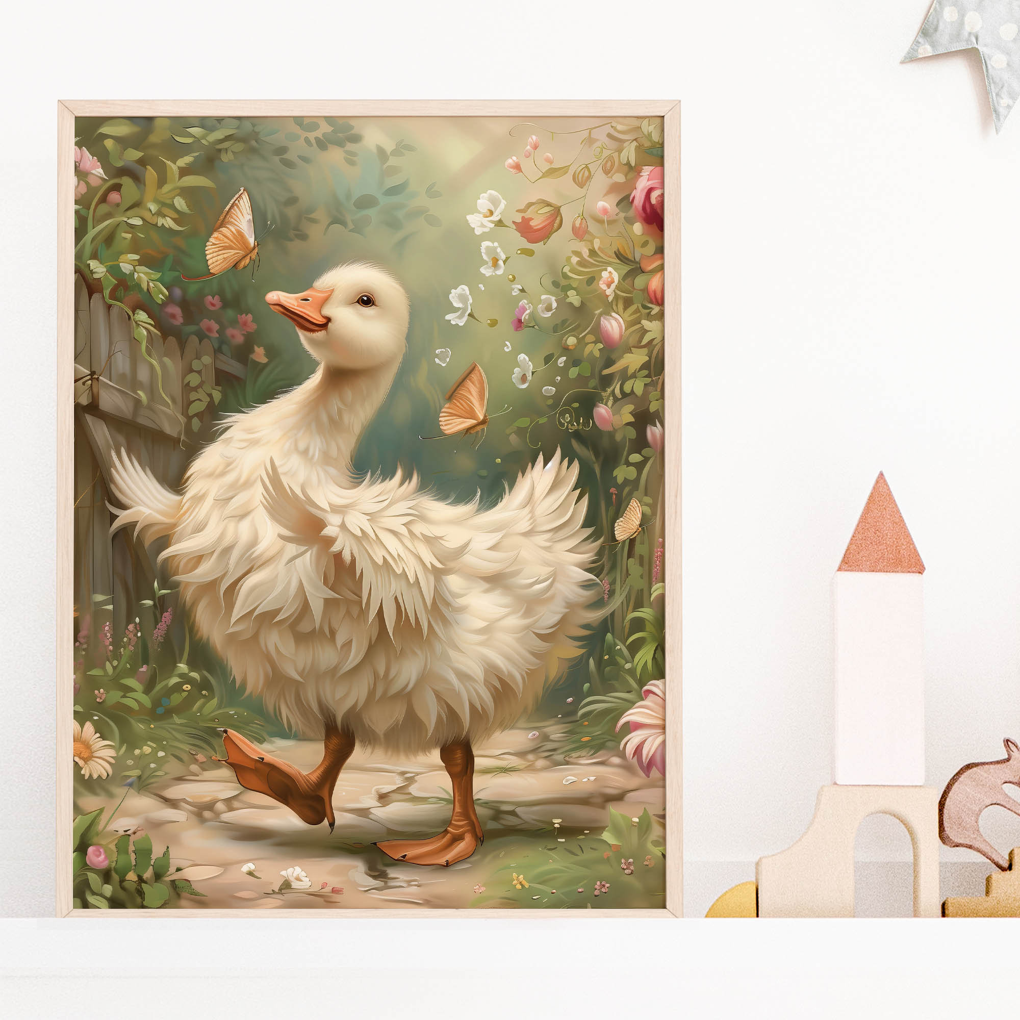 Silly Goose Wall Art Cute Goose Poster, Whimsical Goose Chasing ...