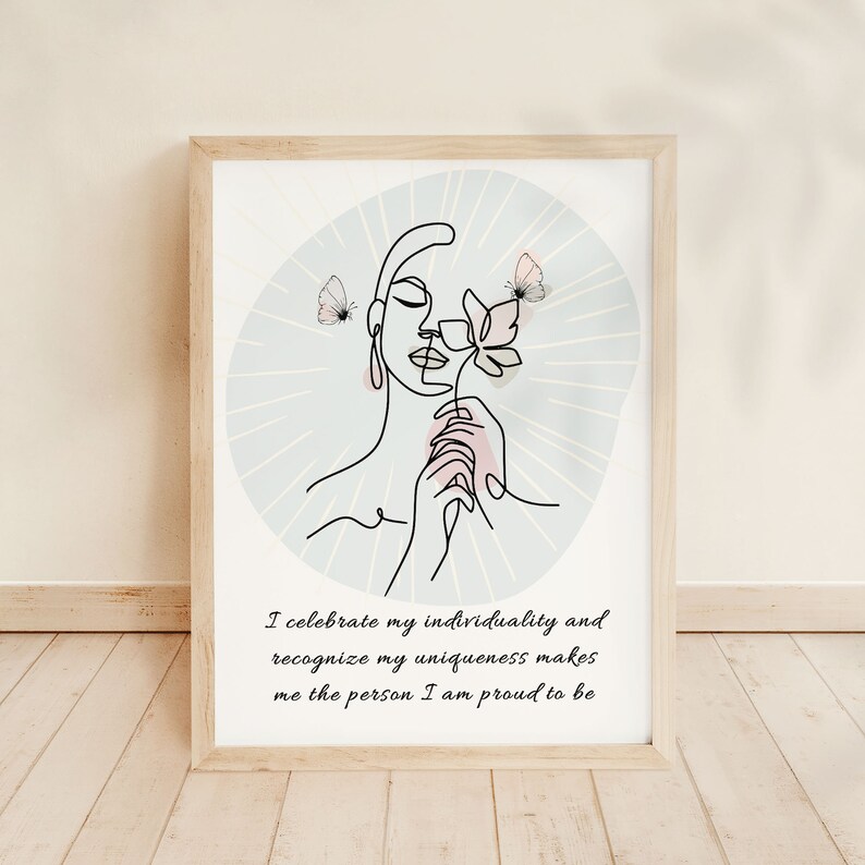Boho Affirmations Wall Art, Minimalist Woman Floral Print, Self Love ...