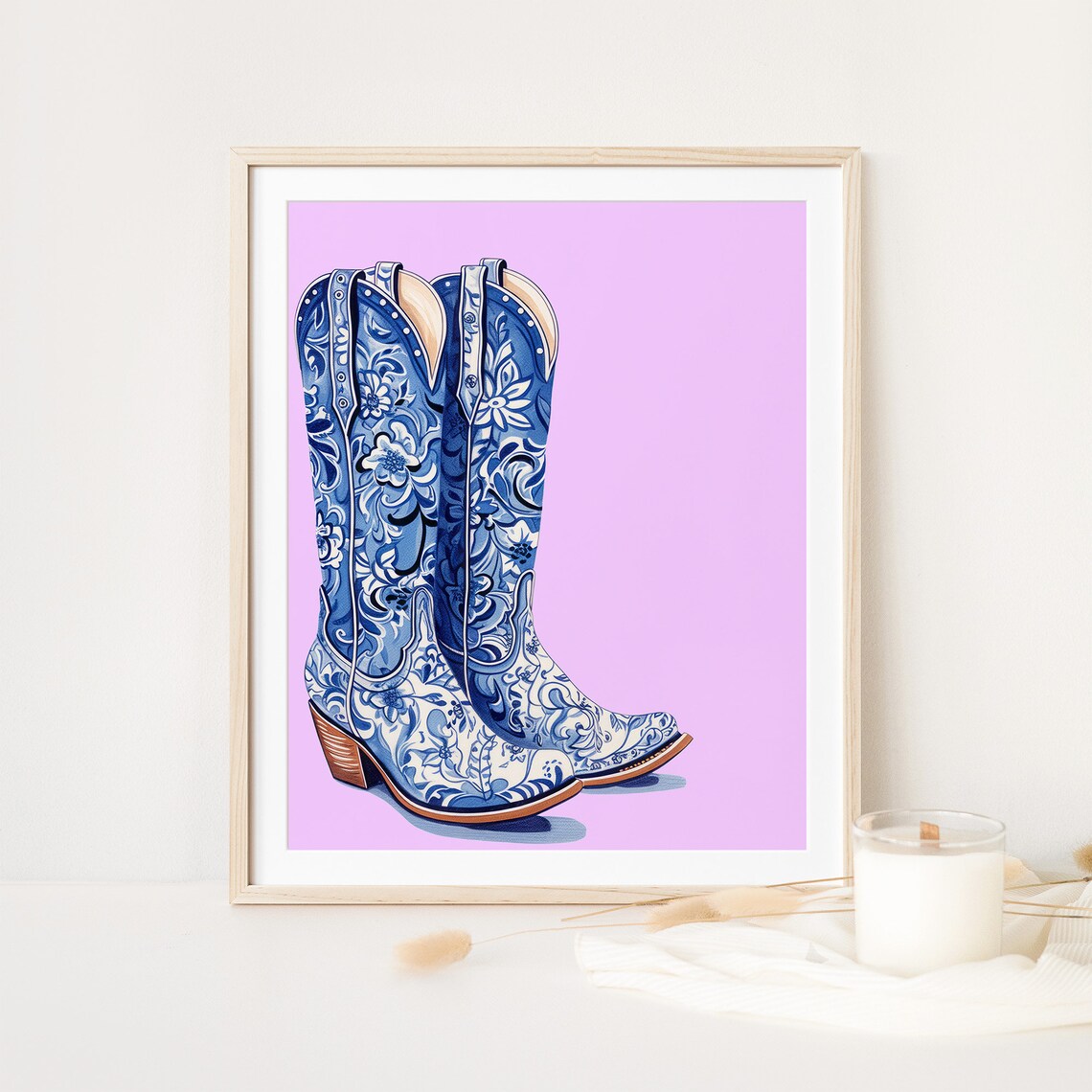 Western Cowgirl Blue Boots Art Print Digital Download Preppy Blue Boots ...