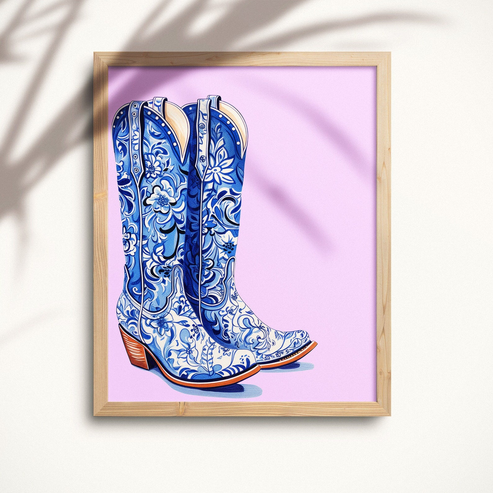 Western Cowgirl Blue Boots Art Print Digital Download Preppy Blue Boots ...